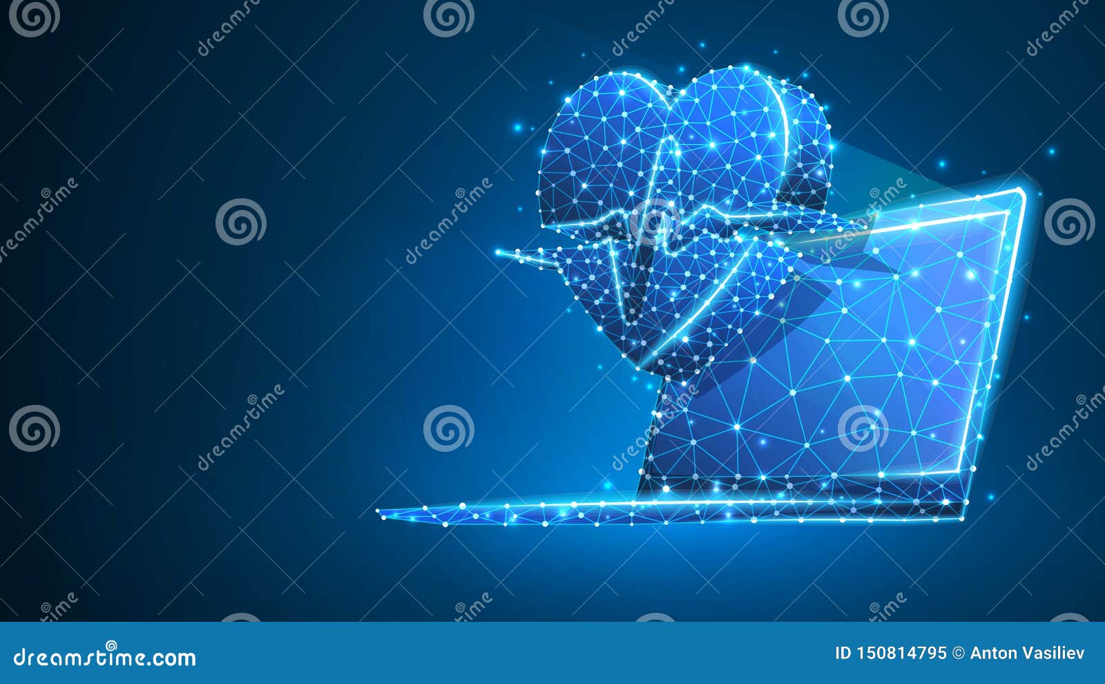 Laptop with Heart Pulse Line on Notebook Screen. Polygonal Internet ...