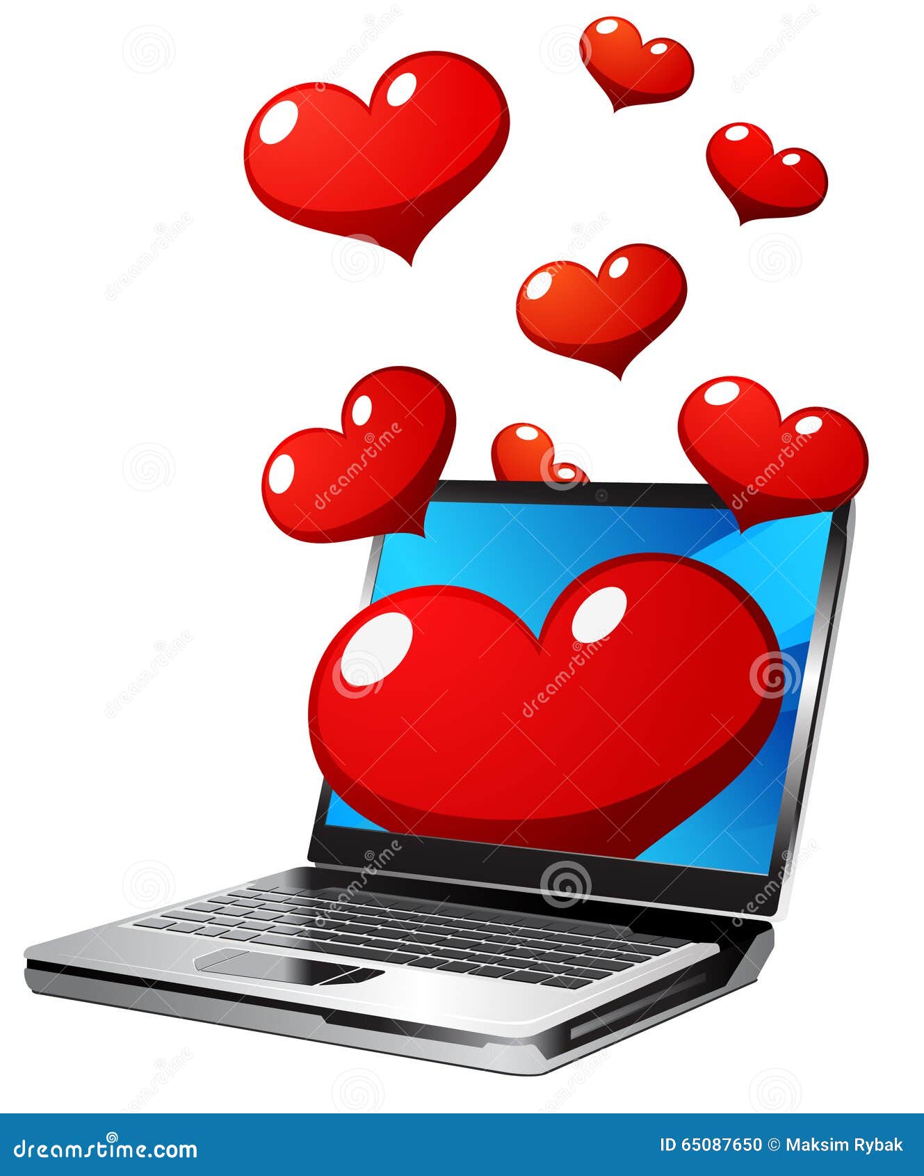 Laptop with hearts stock vector. Illustration of gadget - 65087650