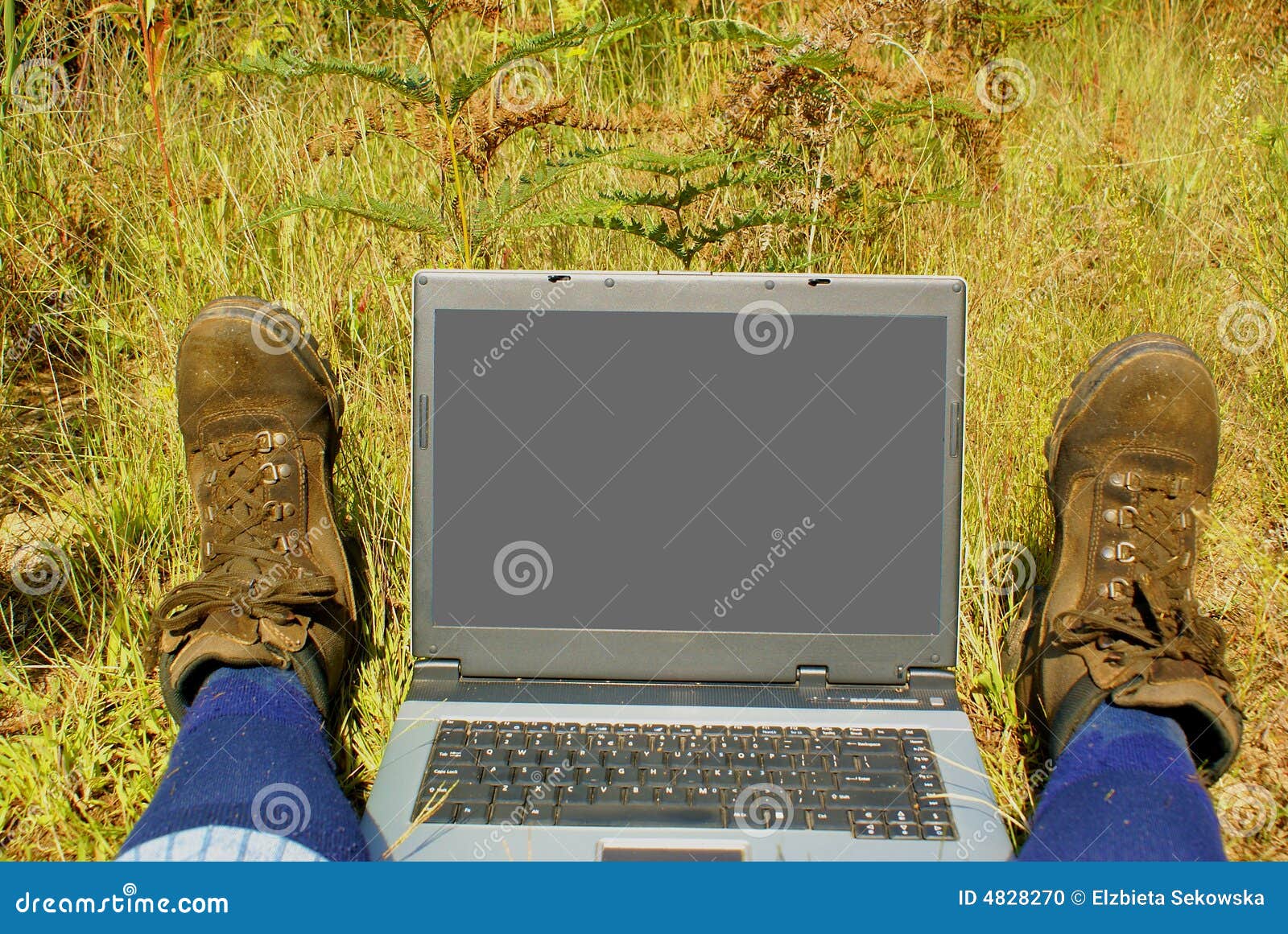 Laptop on hiking trail stock photo. Image of hiker, outdoors - 4828270