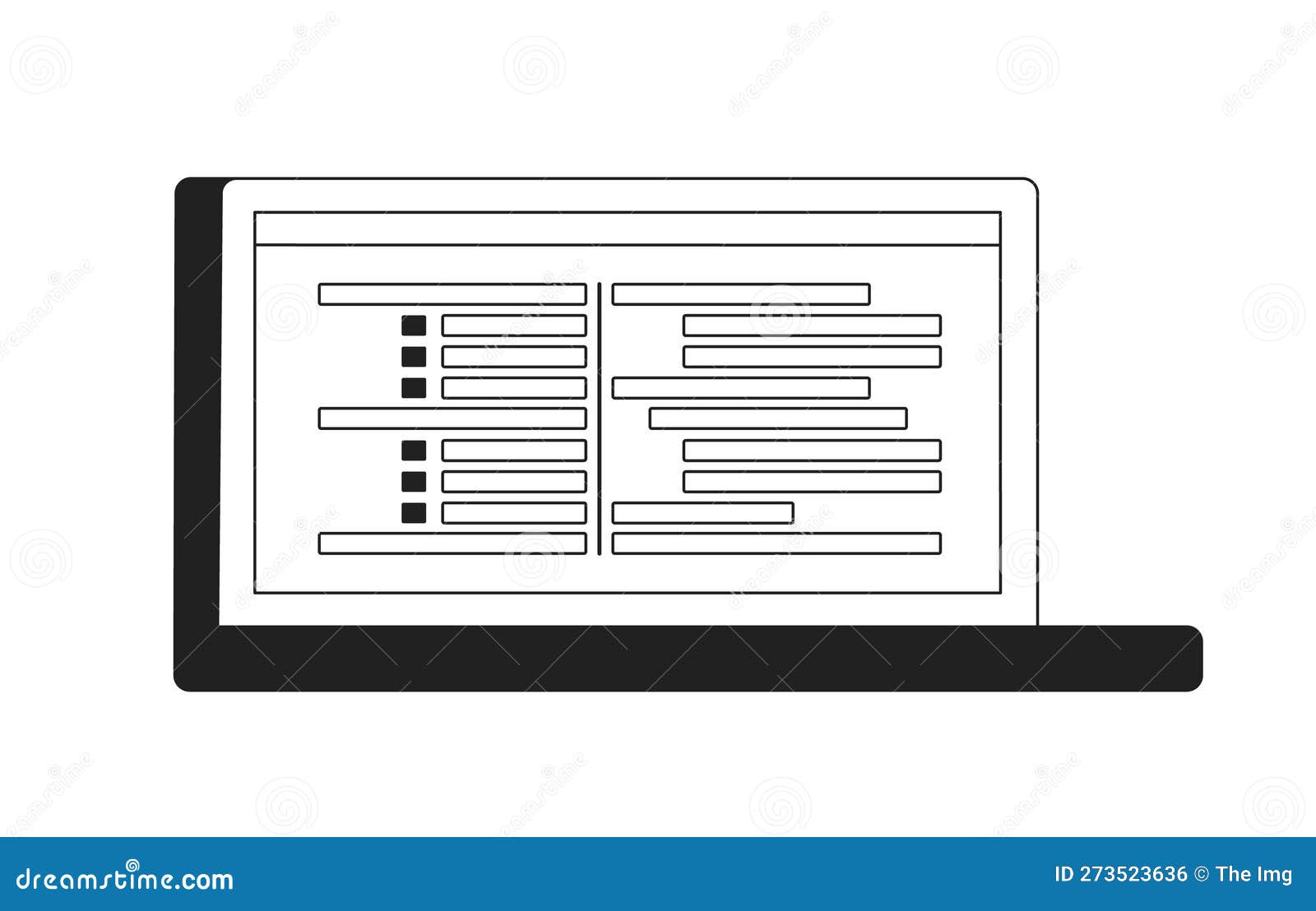 Laptop with Horizontal Bar Charts Monochrome Flat Vector Object Stock ...
