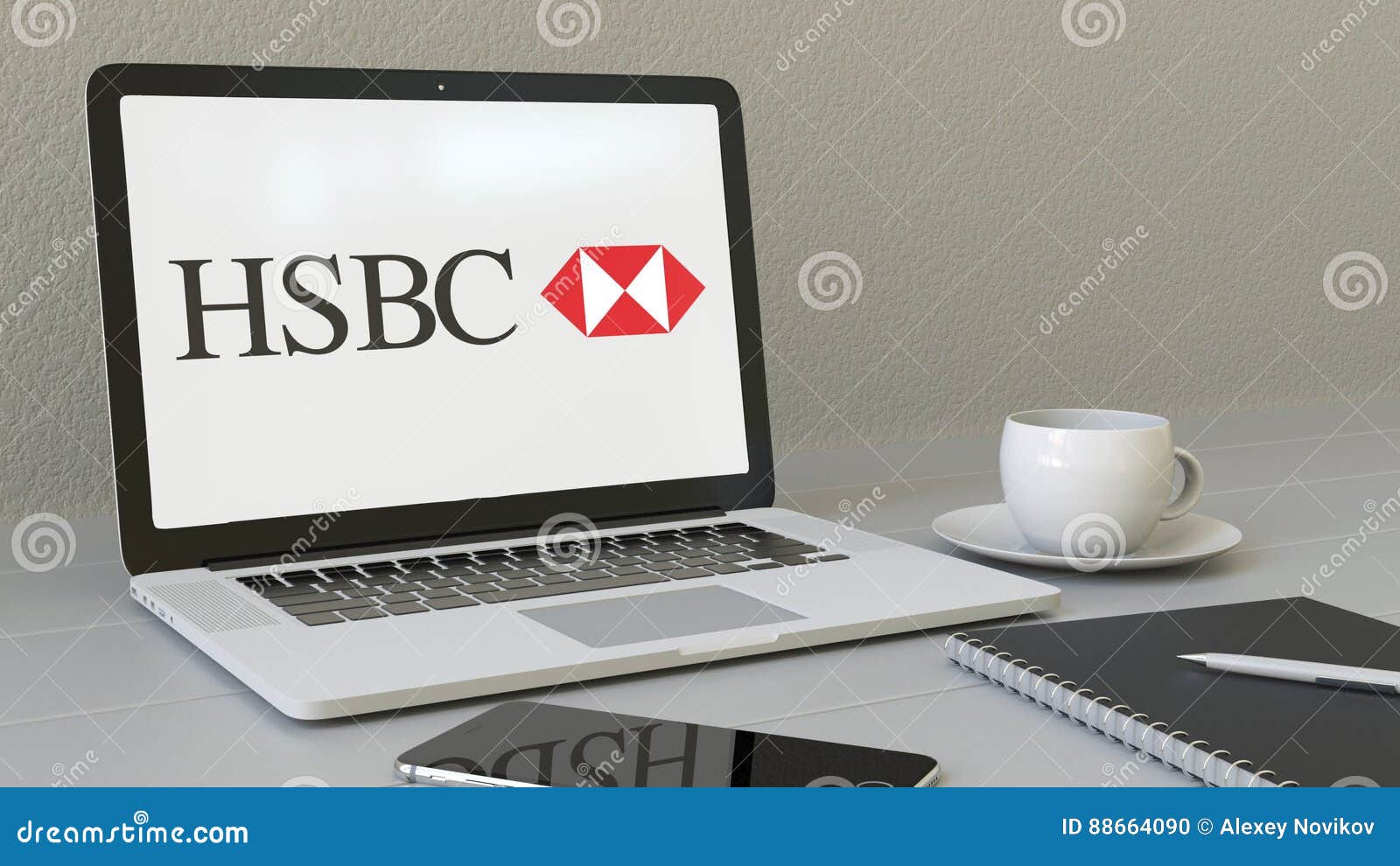 Laptop with HSBC Logo on the Screen. Modern Workplace Conceptual ...