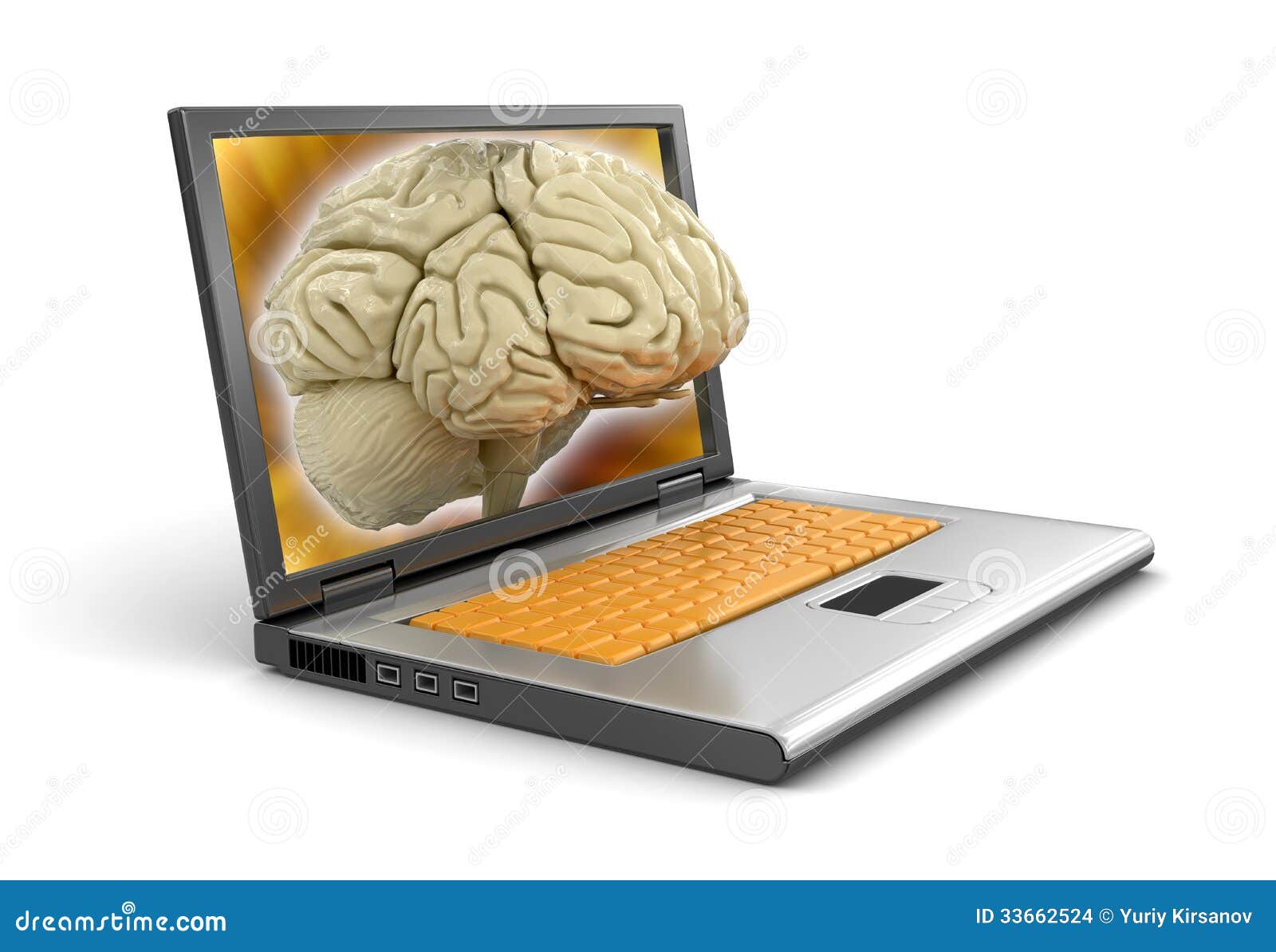 Laptop and Human Brain (clipping Path Included) Stock Illustration ...