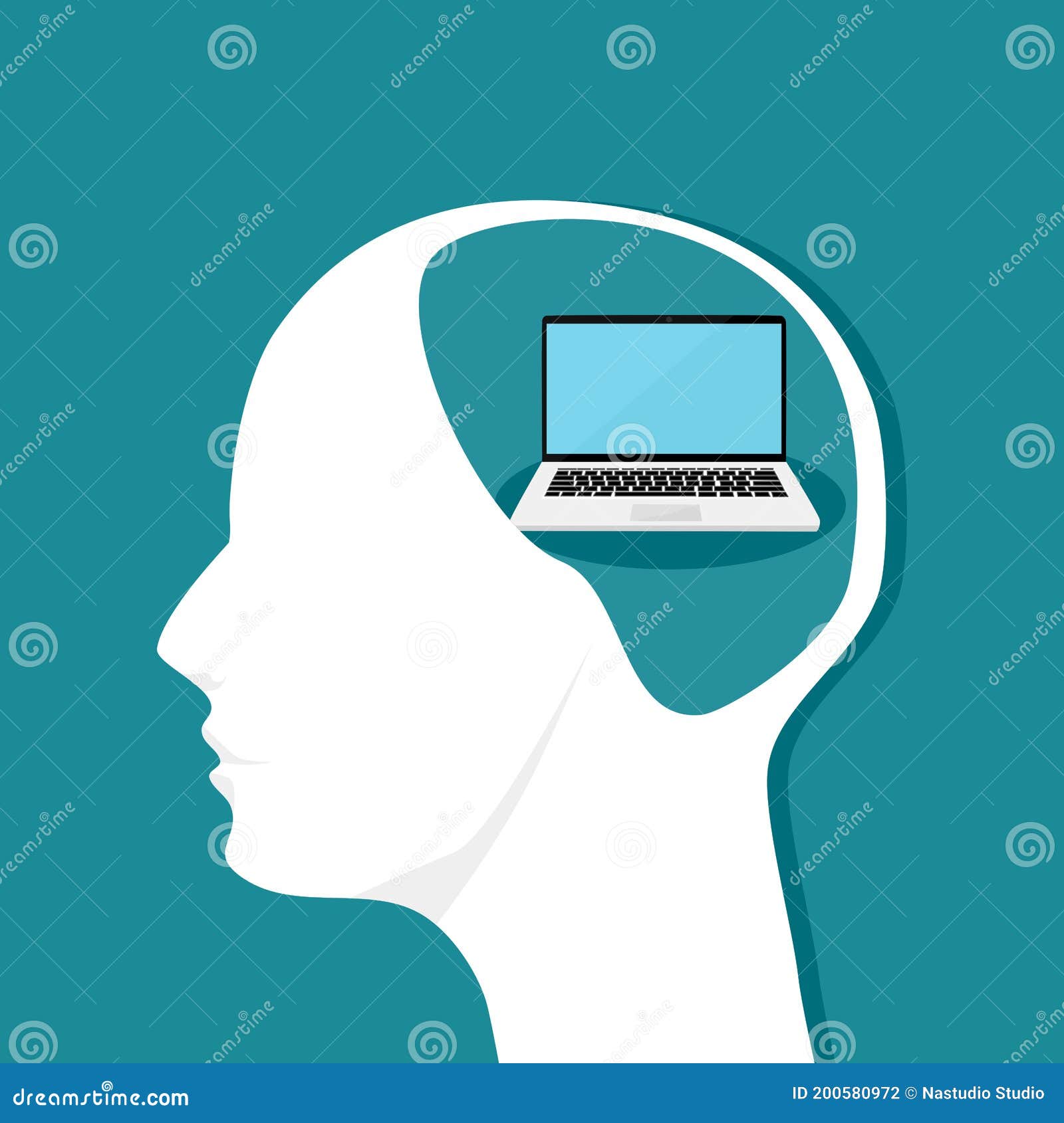 A Laptop in the Human Head. Think about Work or Technology Stock Vector ...