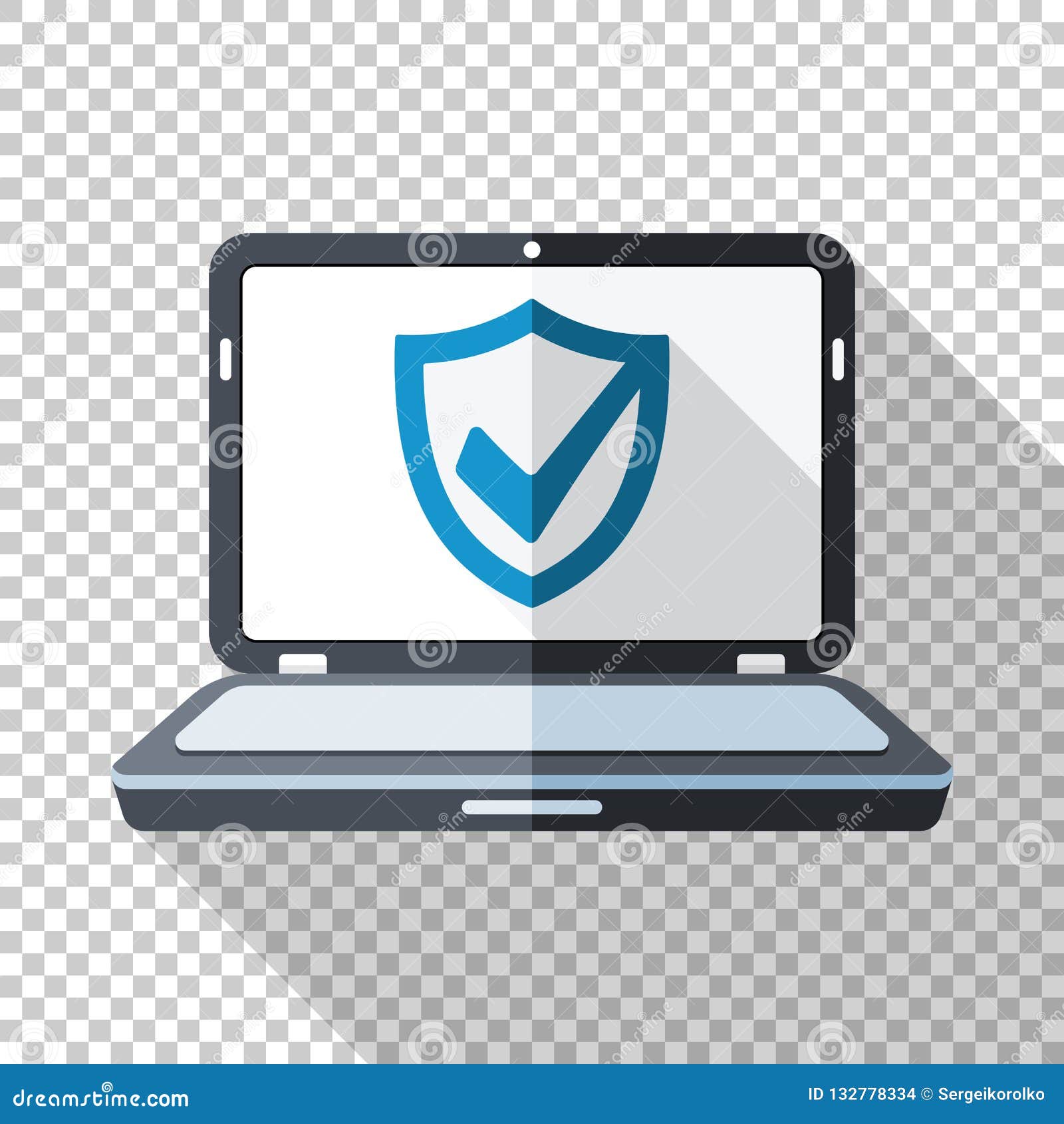 Laptop Icon in Flat Style with Security Shield on the Screen on ...