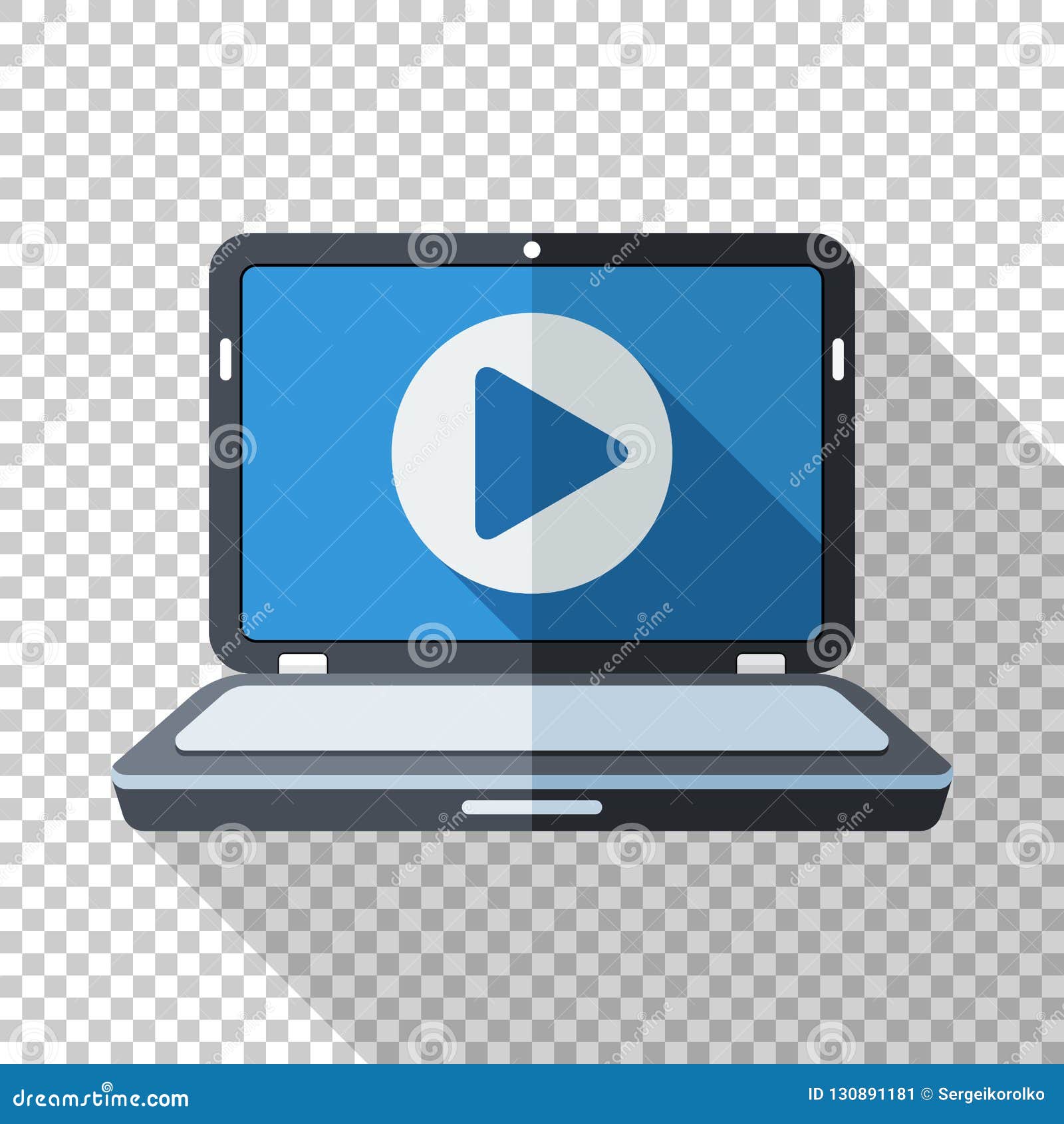 Laptop Icon with Play Button on the Screen in Flat Style on Transparent ...