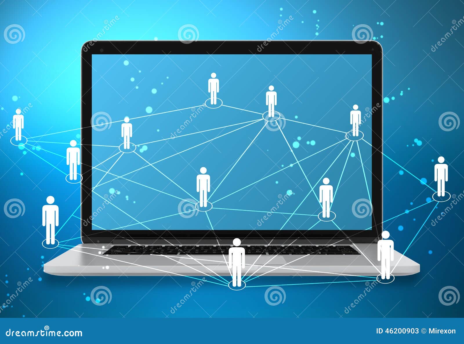 Laptop and Icons People Connect Network on World Stock Illustration ...