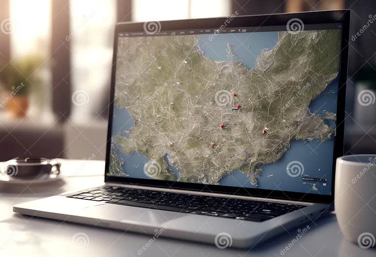 Laptop Illustration 3d Map Pointer Location Global Positioning System ...