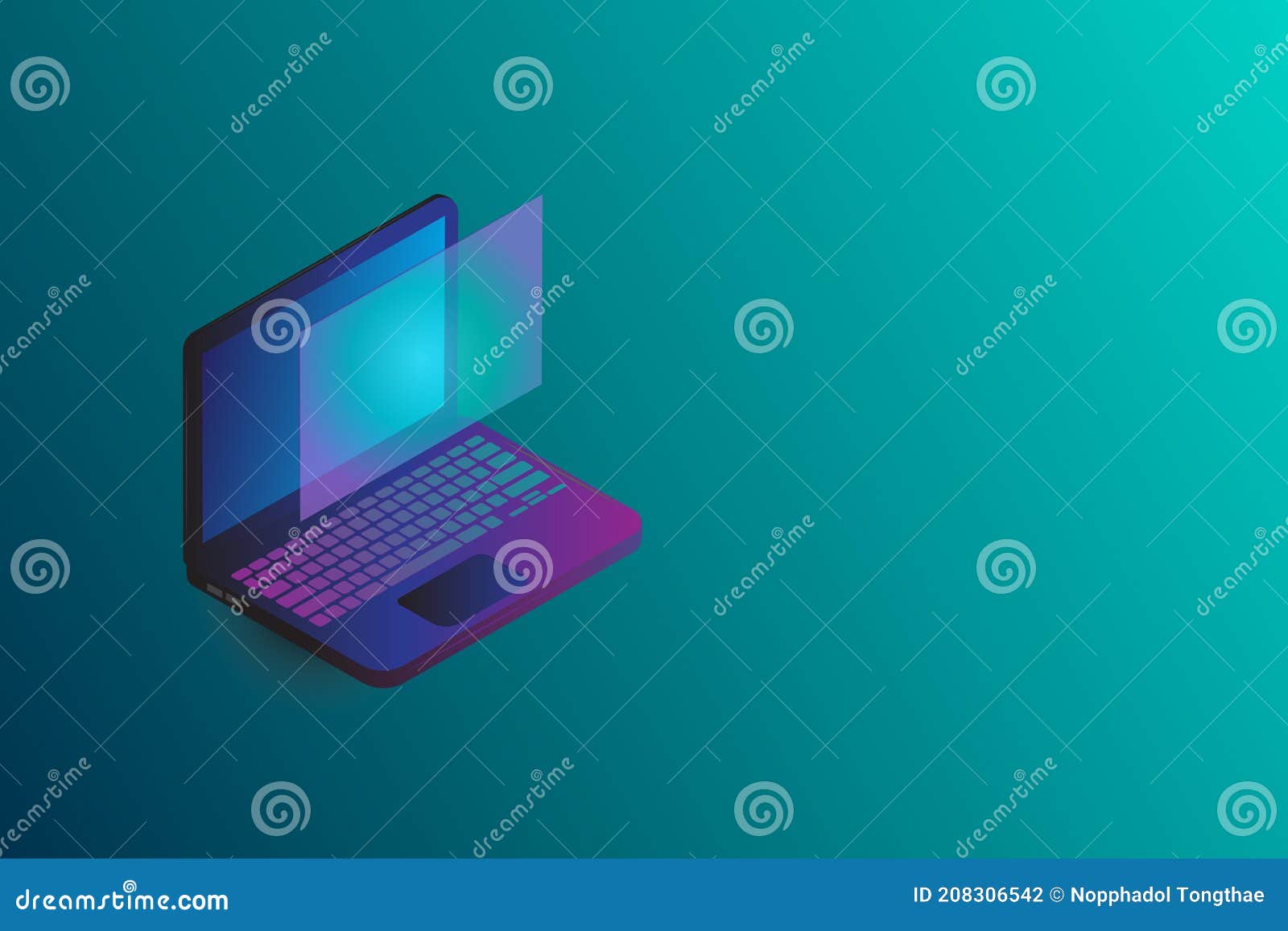 Laptop Illustration Depicts an Isometric View on a Colorful Background ...