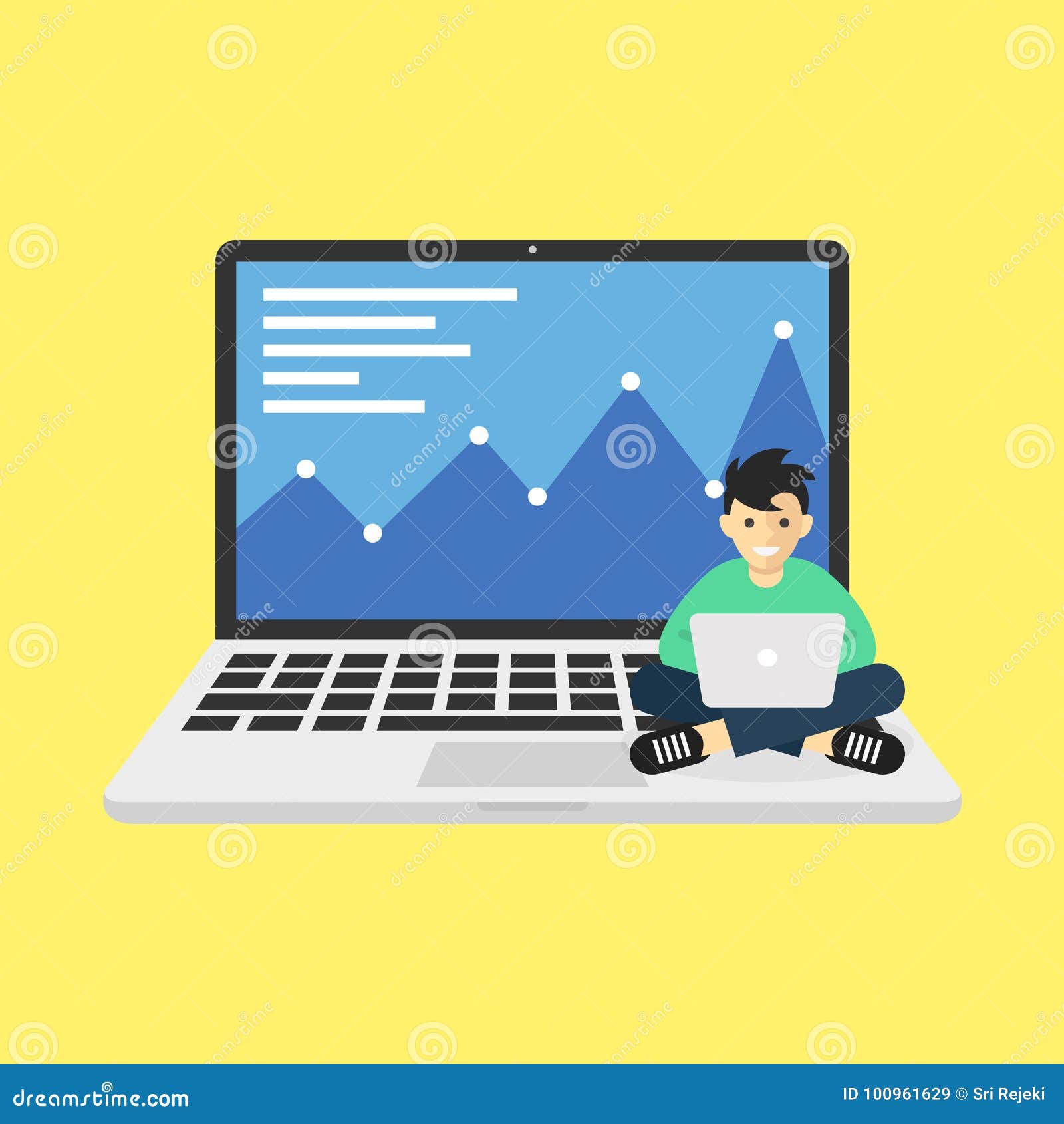 Laptop Illustration Front View with Man Working Stock Vector ...