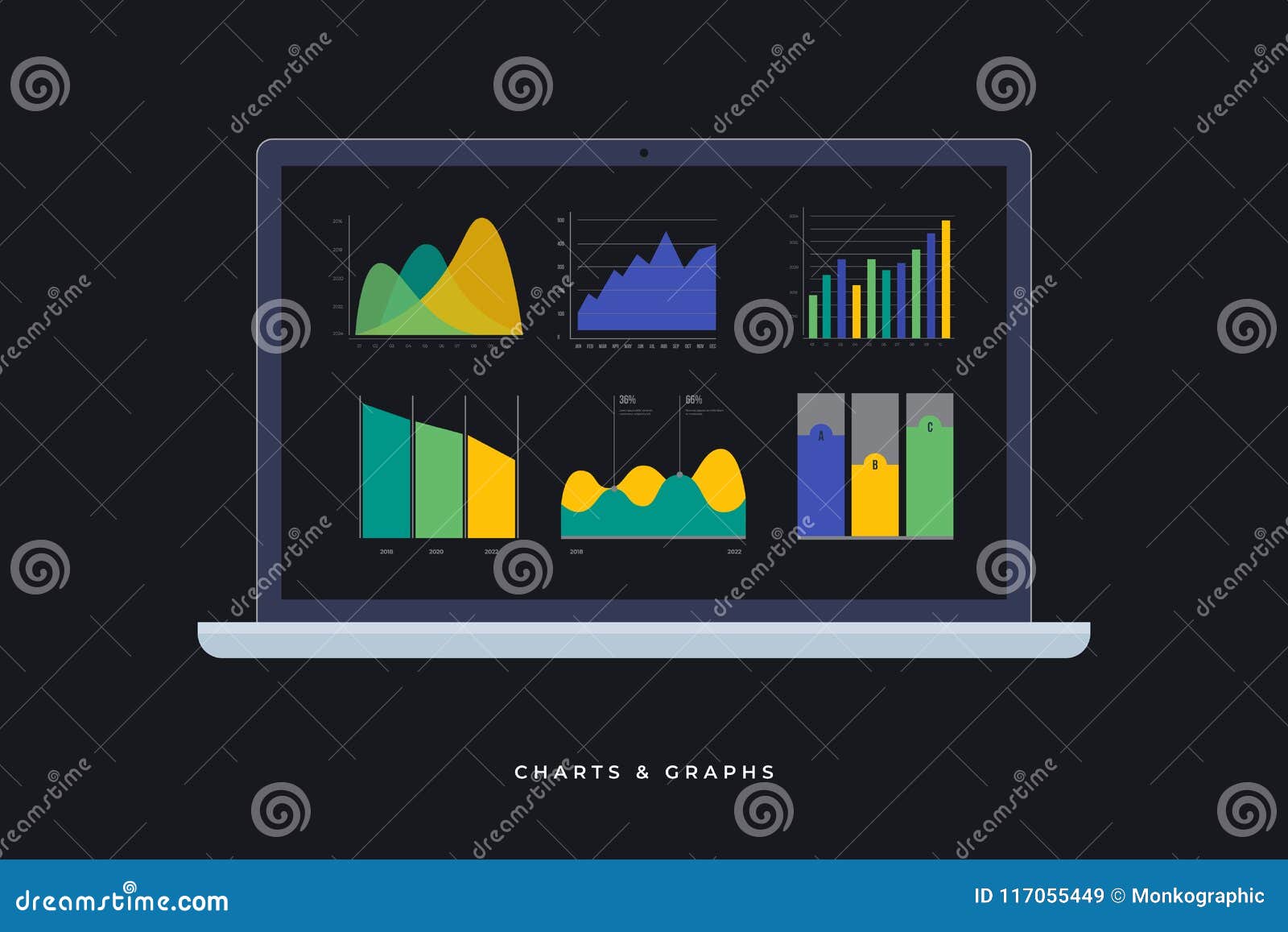 Laptop Image with Infographic Elements on Screen. Timeline Infographics ...