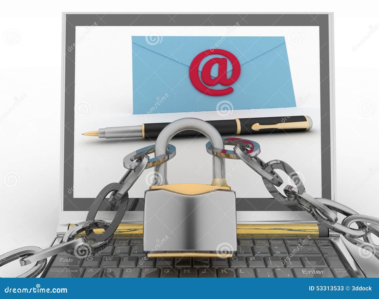 Laptop with Incoming Letters Via Email Protected Lock Stock ...