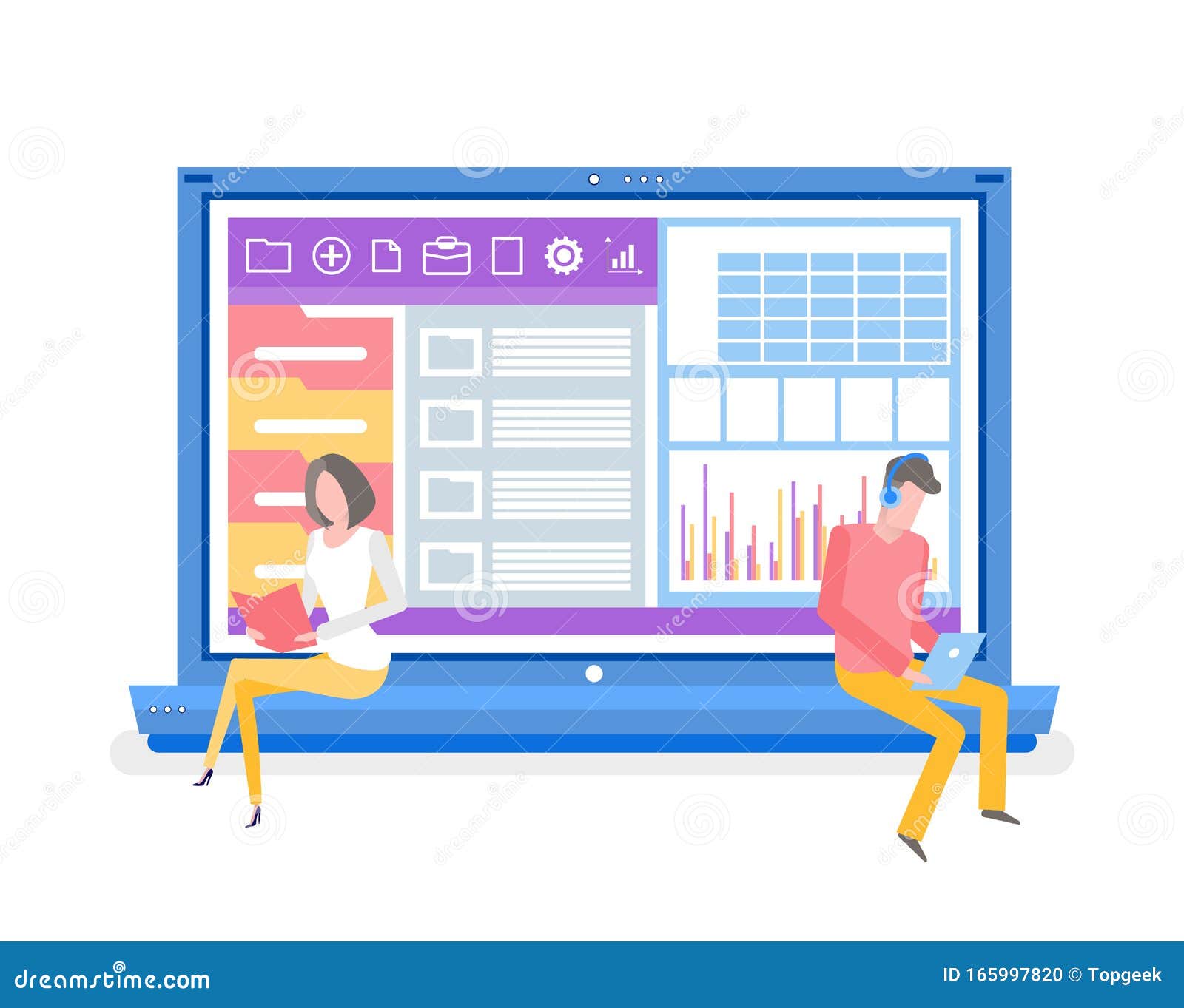 Laptop with Information Data on Business Projects Stock Vector ...