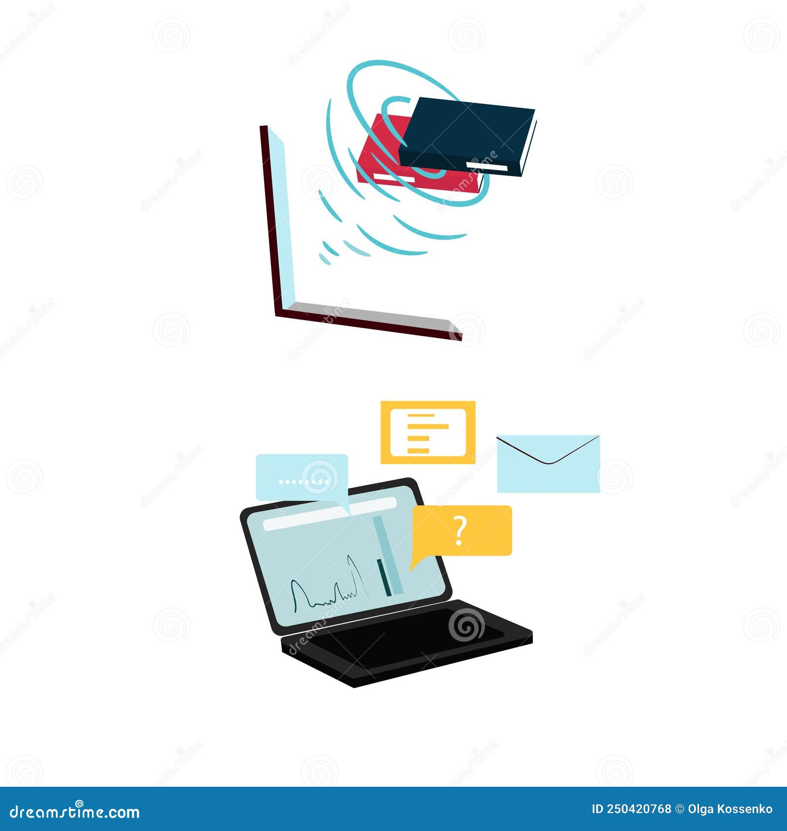 A Laptop With Information. Letters, Documents, Folders. Vector ...