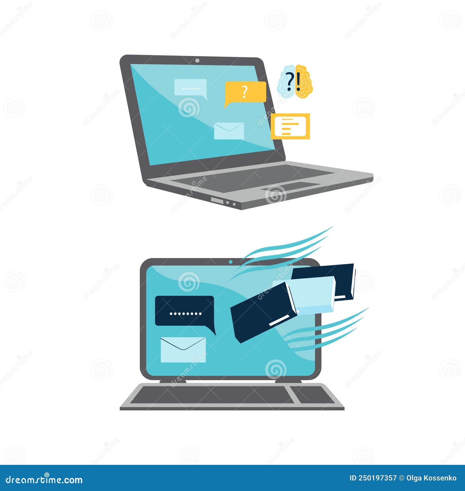 A Laptop with Information. Letters, Documents, Folders Stock Vector ...