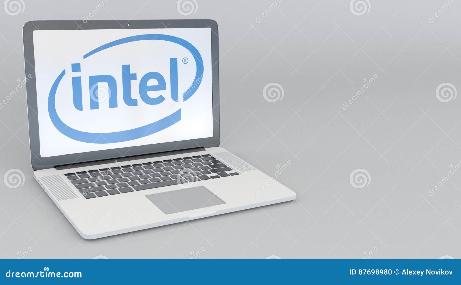 Laptop with Intel Corporation Logo. Computer Technology Conceptual ...