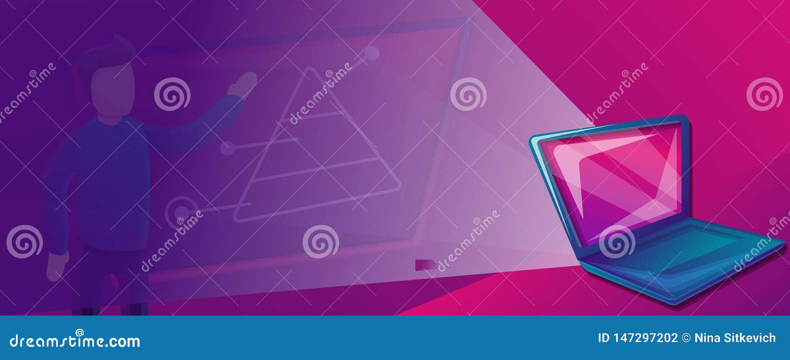 Laptop Interactive Learning Concept Banner, Cartoon Style Stock Vector - Illustration of ...