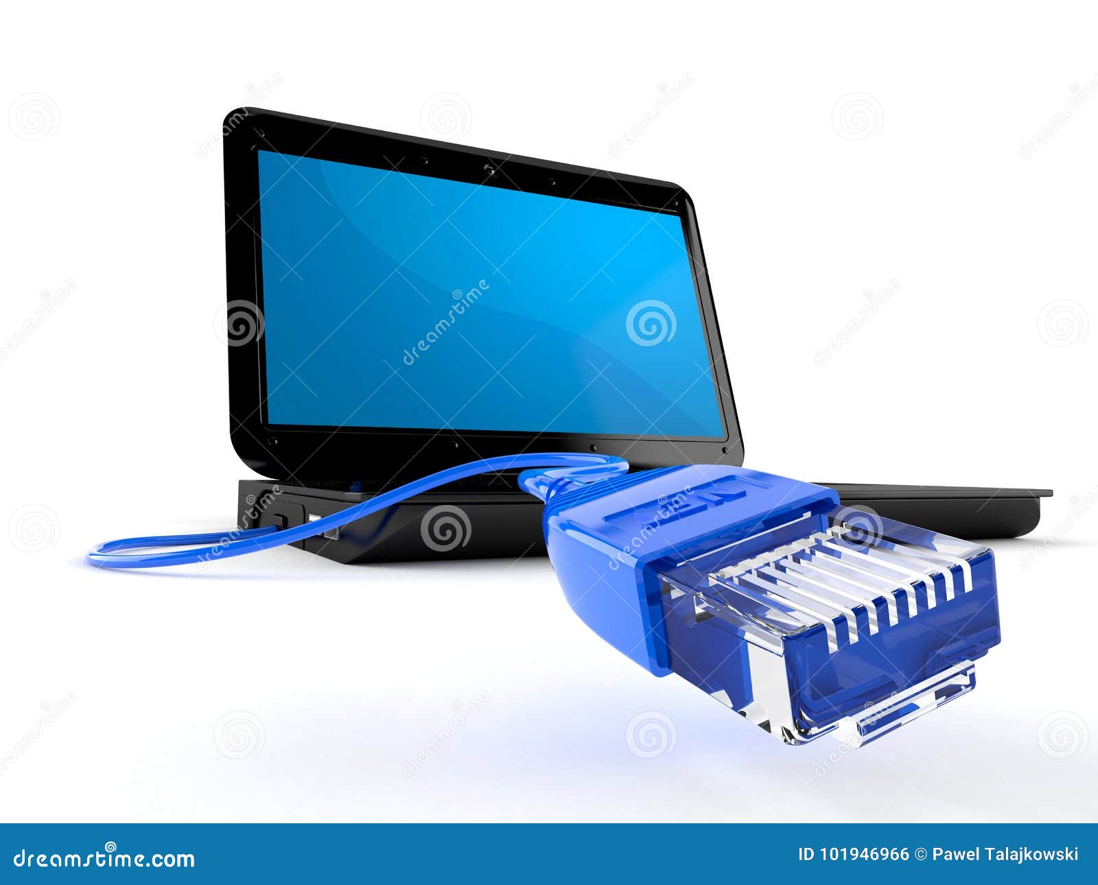 Laptop with internet cable stock illustration. Illustration of ...