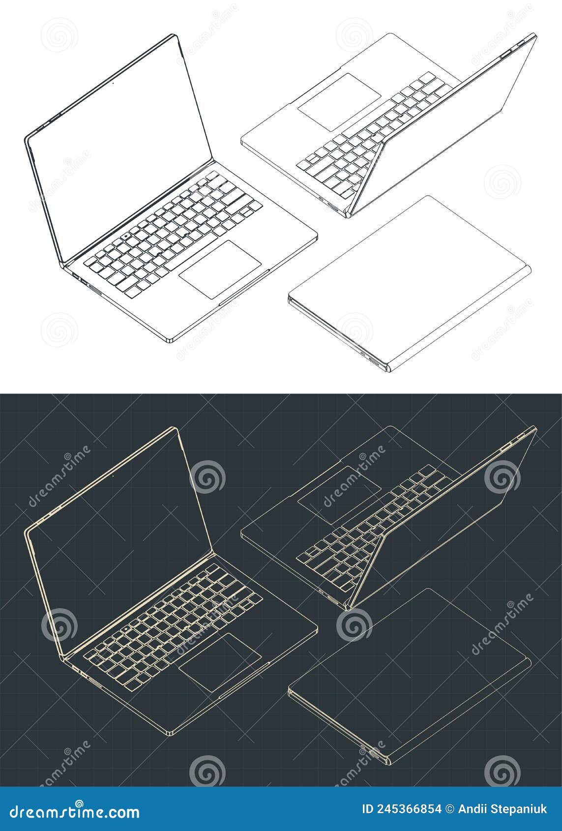 Laptop Isometric Blueprints Stock Vector - Illustration of system ...