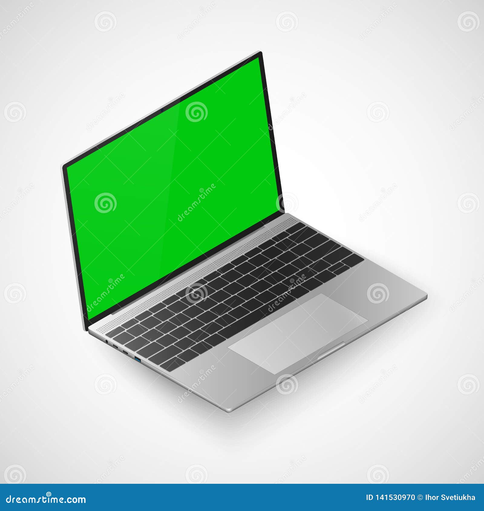 Laptop Isometric View. Realistic Laptop with Green Screen for Your Data ...