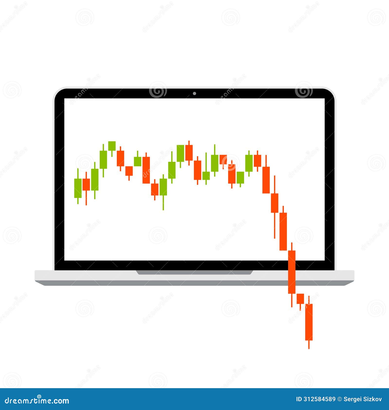 Laptop with Japanese Candlestick Chart Showing Fall Trend. Vector Stock ...