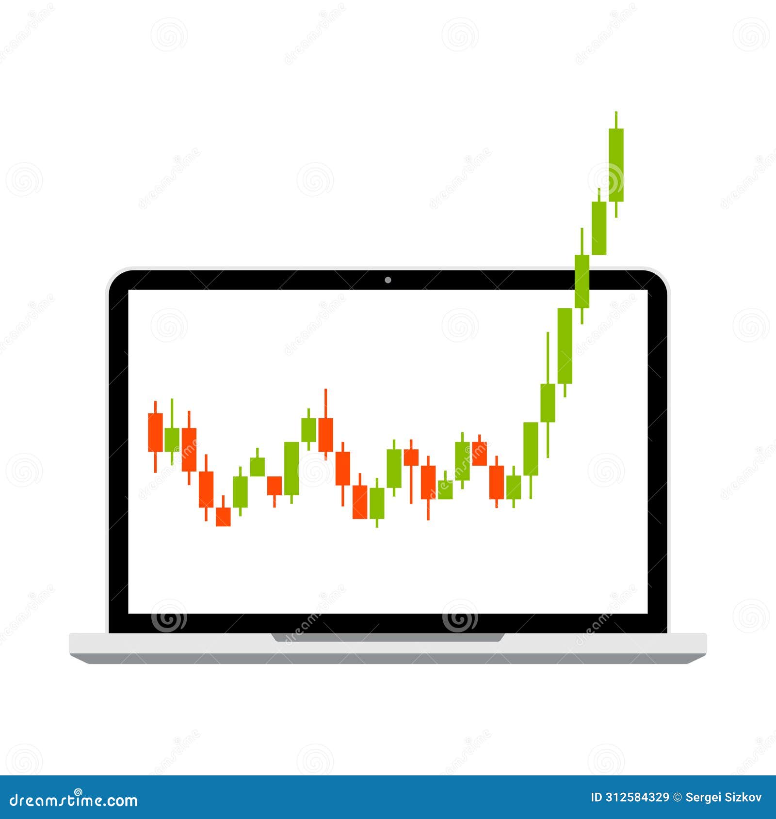 Laptop with Japanese Candlestick Chart Showing Growth Trend. Vector ...