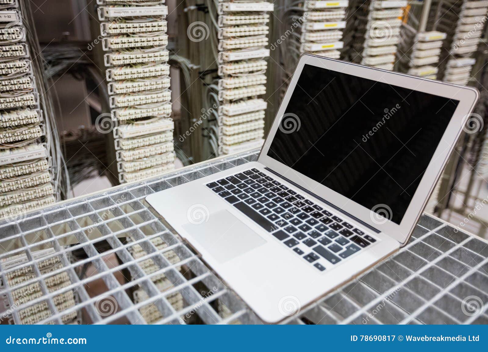 Laptop kept on rack stock image. Image of room, server - 78690817