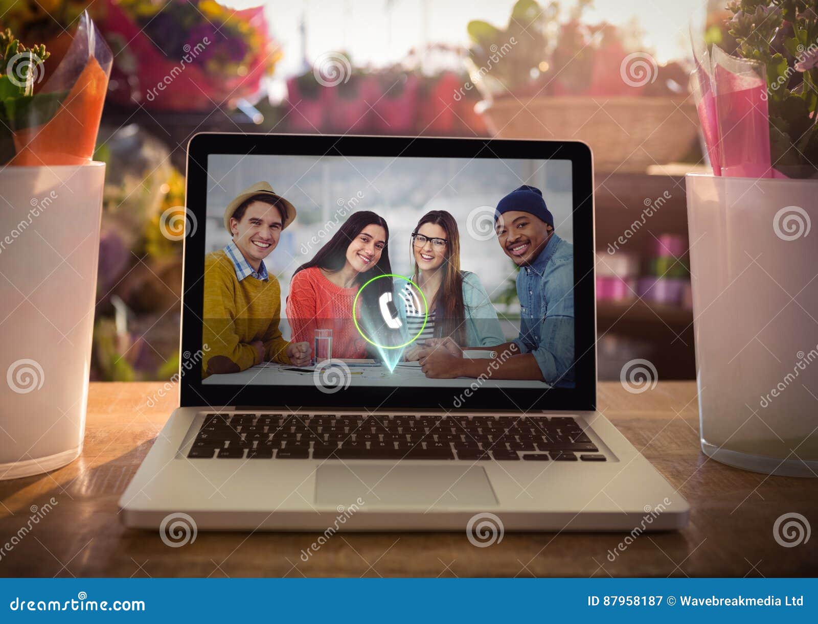 Laptop Kept on Table with Video Calling Screen Stock Image - Image of ...