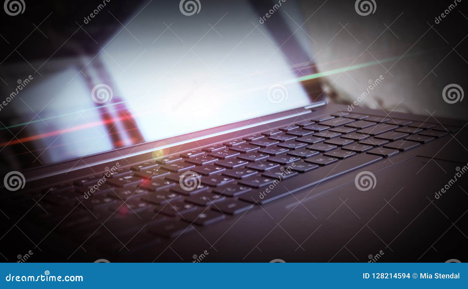 Laptop, Keyboard Close-up, Neon Light. Stock Photo - Image of close ...