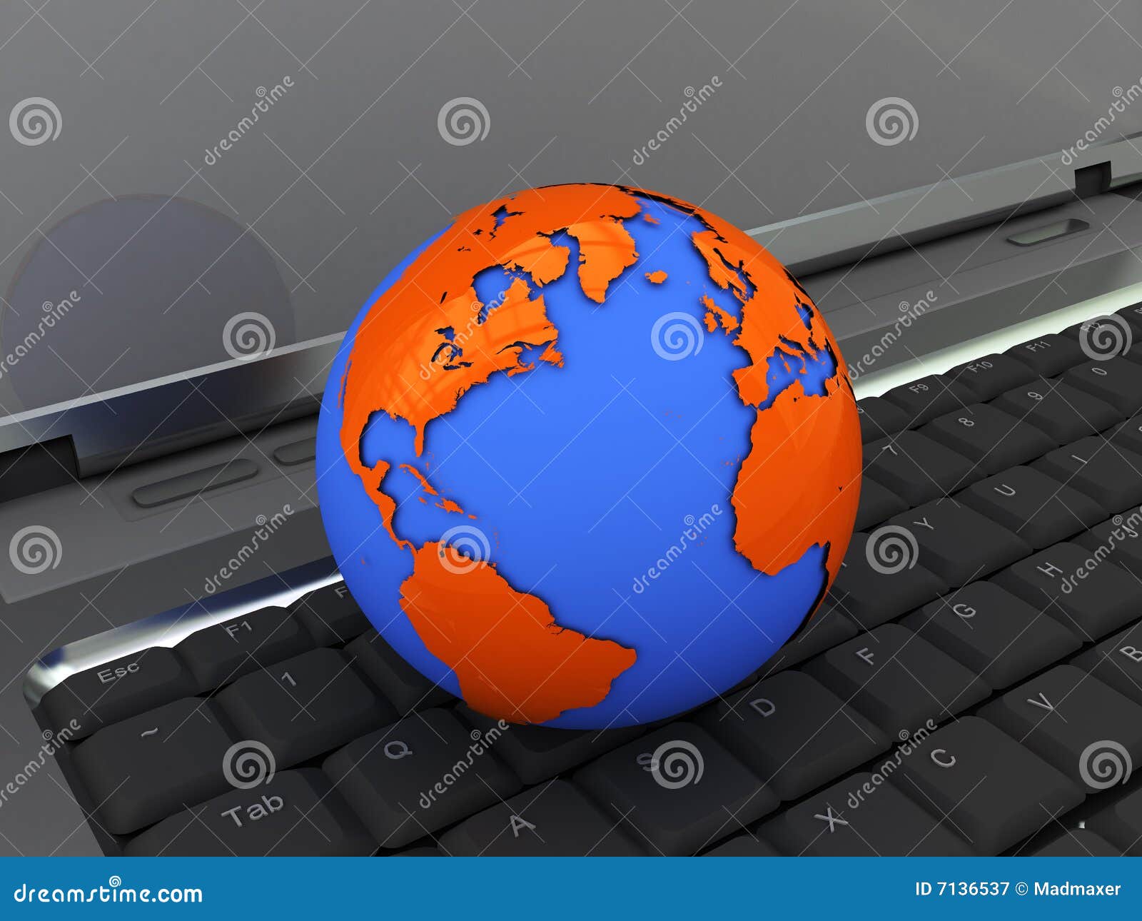 Laptop keyboard with earth stock illustration. Illustration of internet ...