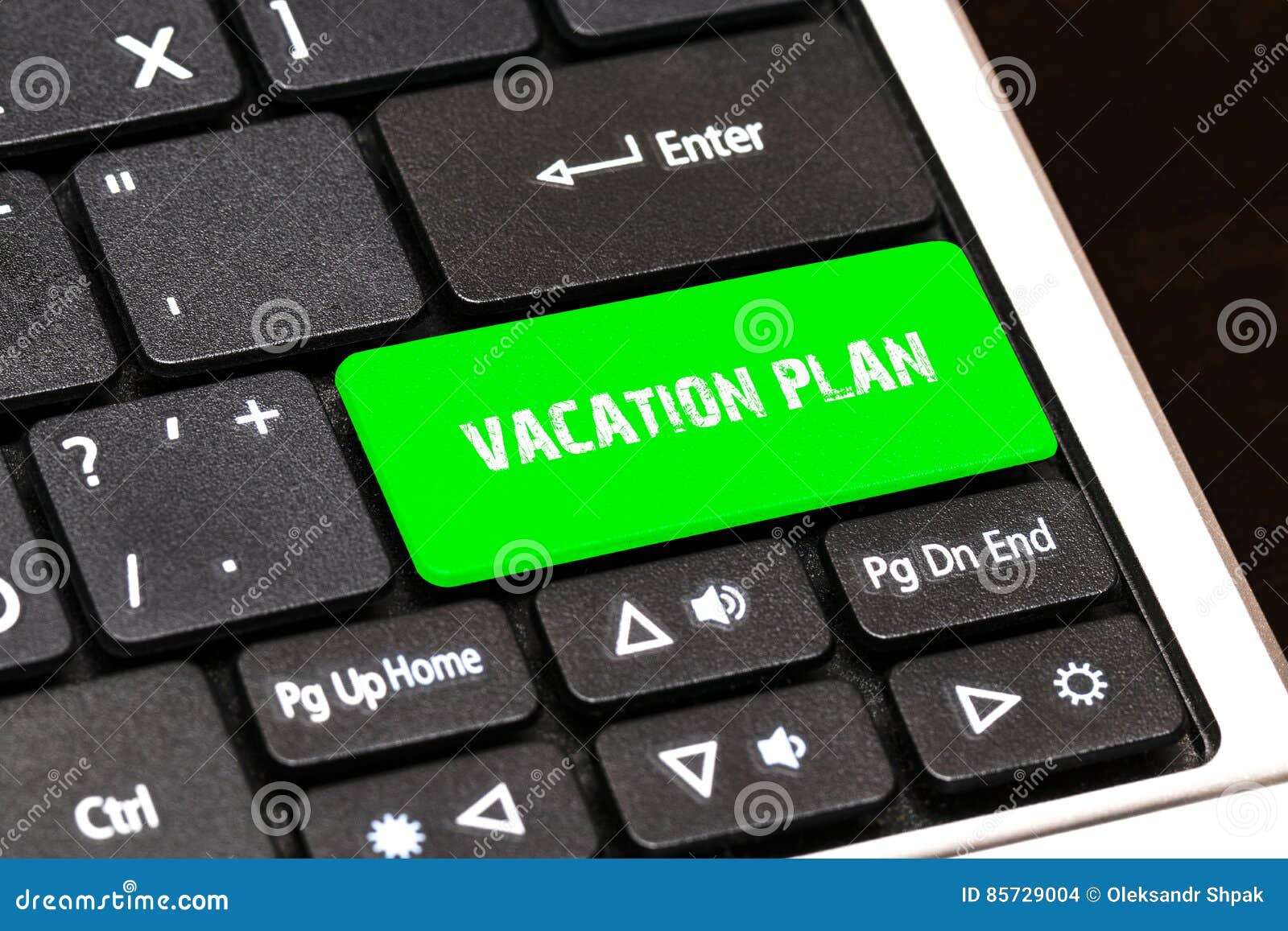 On the Laptop Keyboard the Green Button Written VACATION PLAN Stock ...