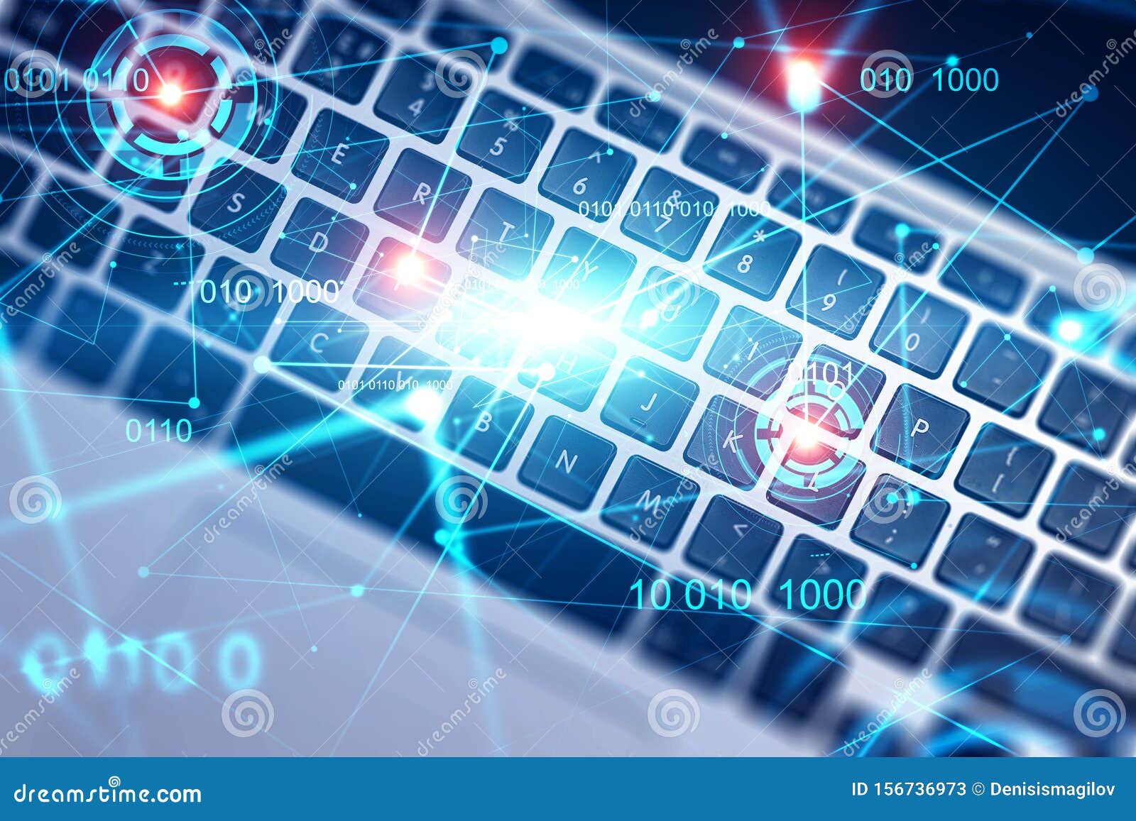 Laptop Keyboard and HUD Interface Stock Image - Image of internet ...
