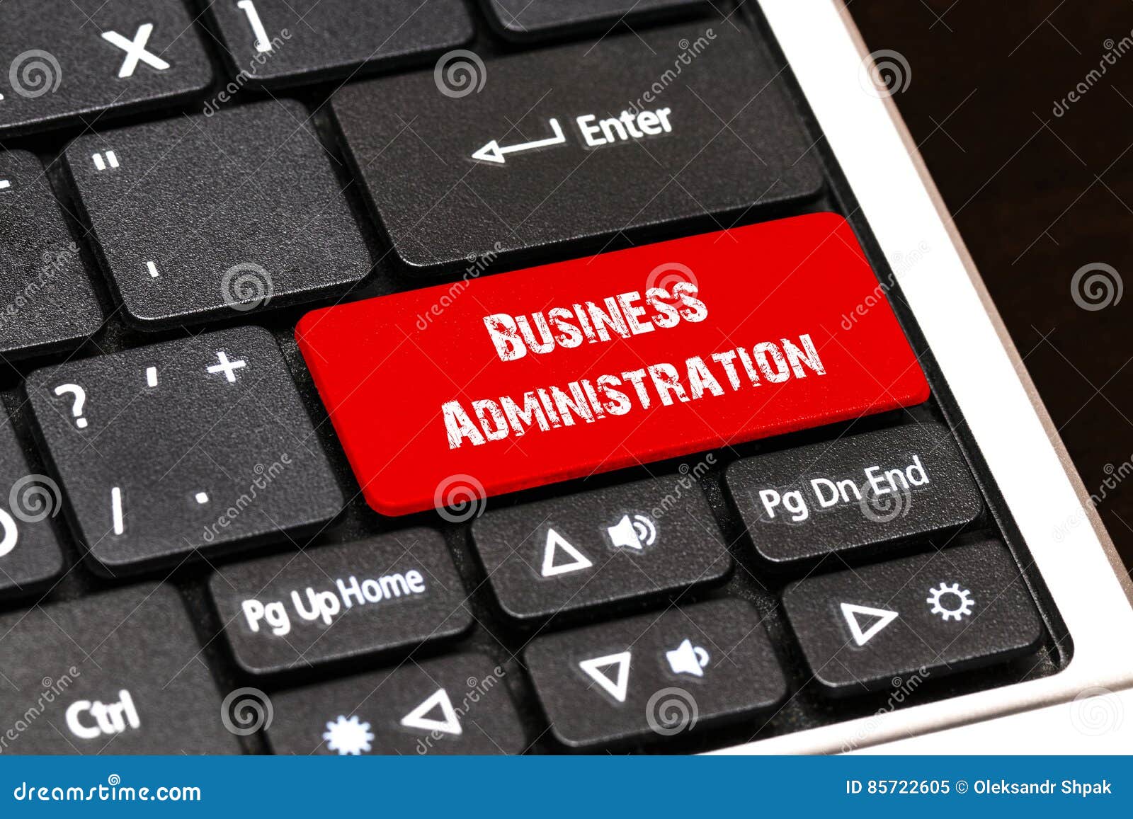 On the Laptop Keyboard the Red Button Written Business Administration ...