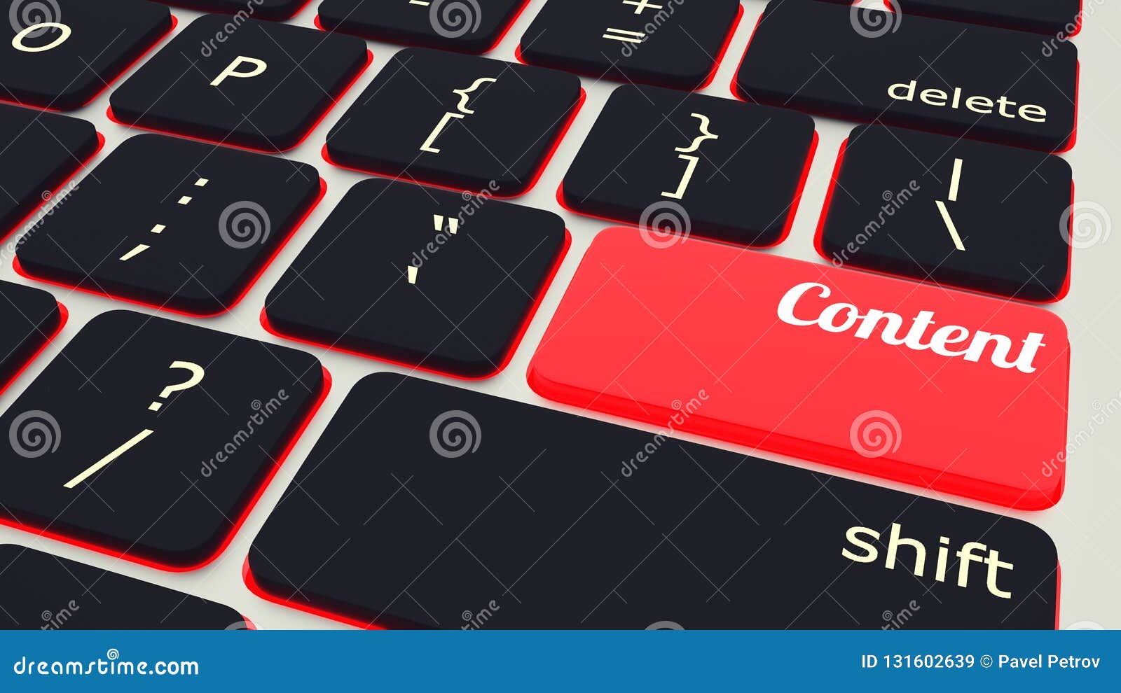 Laptop Keyboard with Red Content Button, Work Concept. 3d Illustration ...