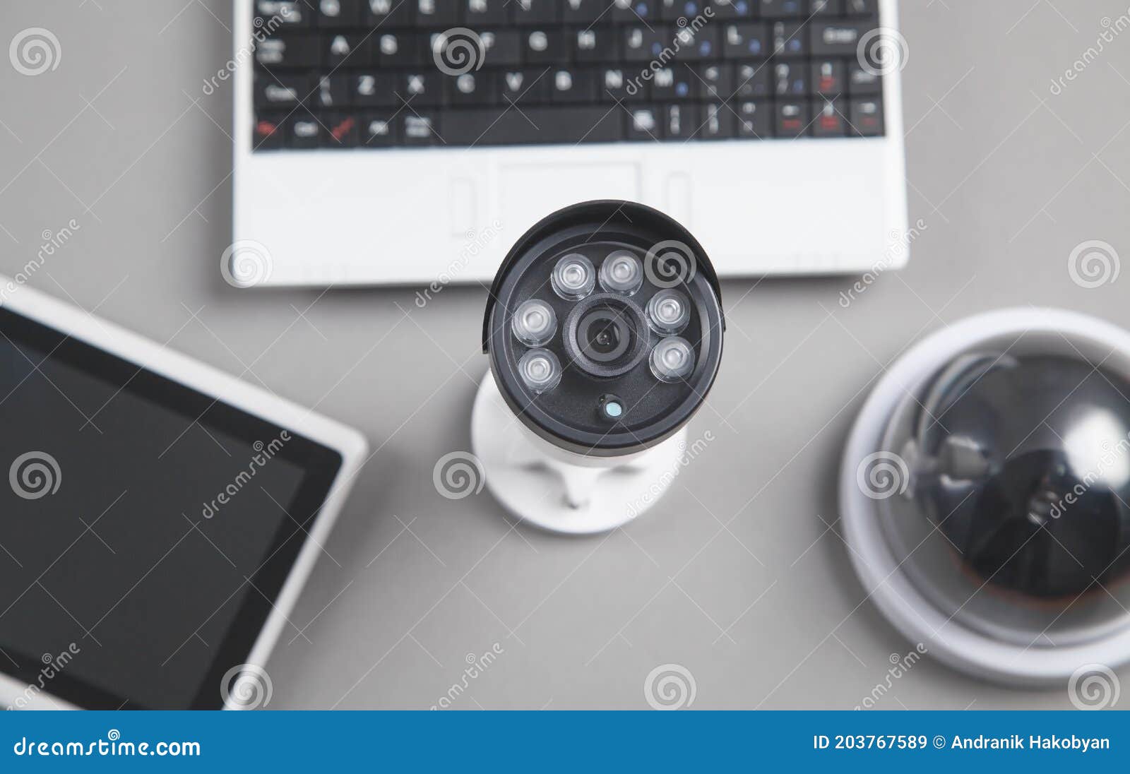 Laptop Keyboard, Security Camera, Tablet. Security Stock Image - Image ...