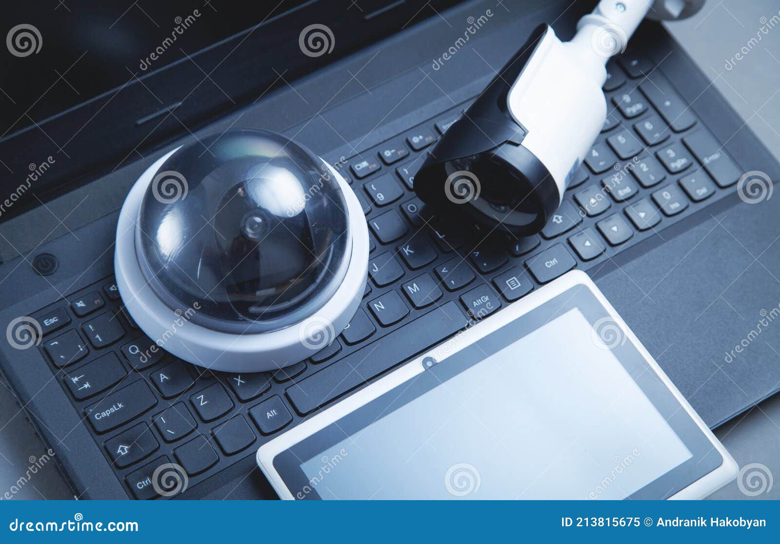Laptop Keyboard, Security Camera, Tablet. Security Stock Image - Image ...