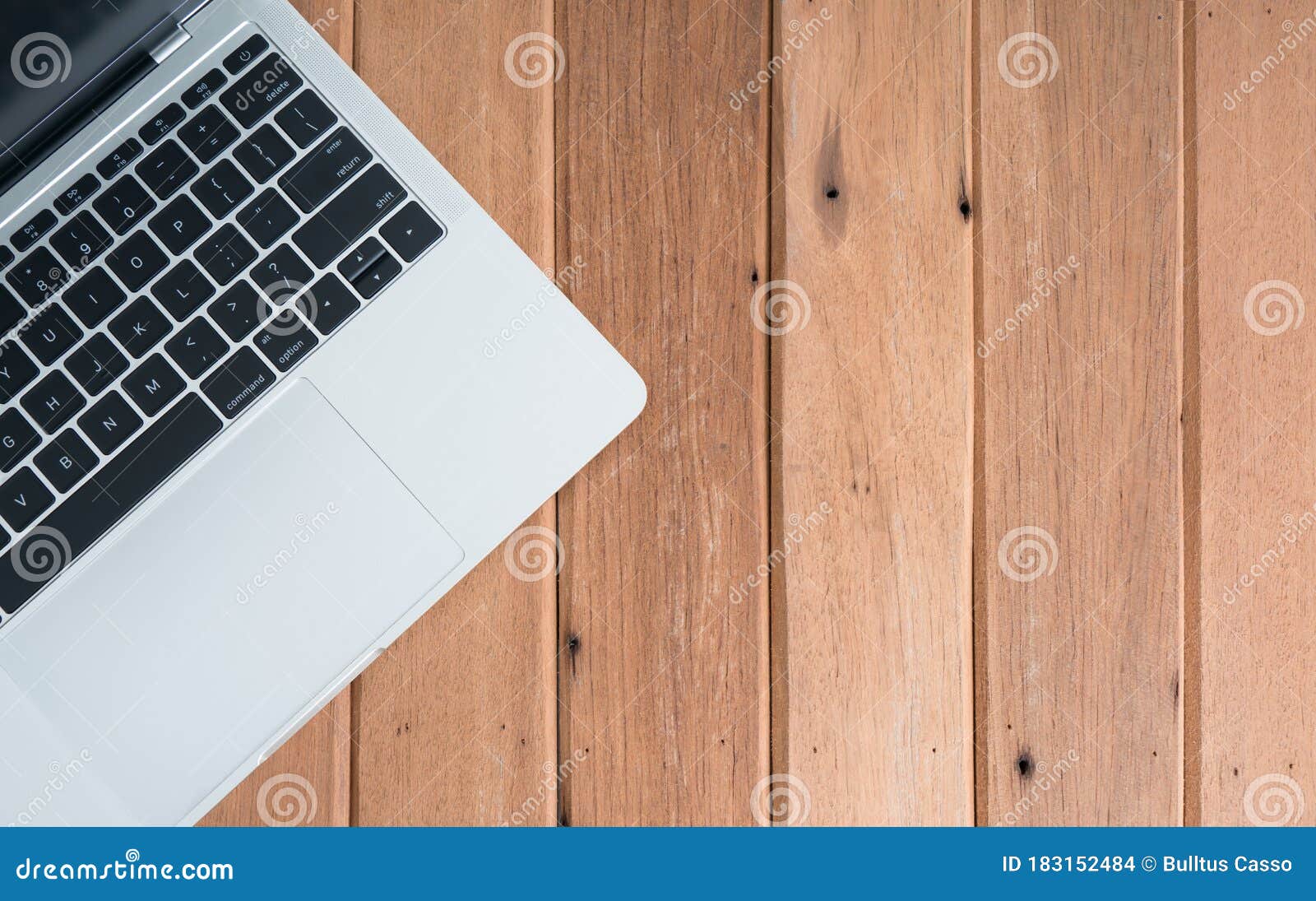 Laptop with Keyboard on Wooden Table. Stock Photo - Image of ...