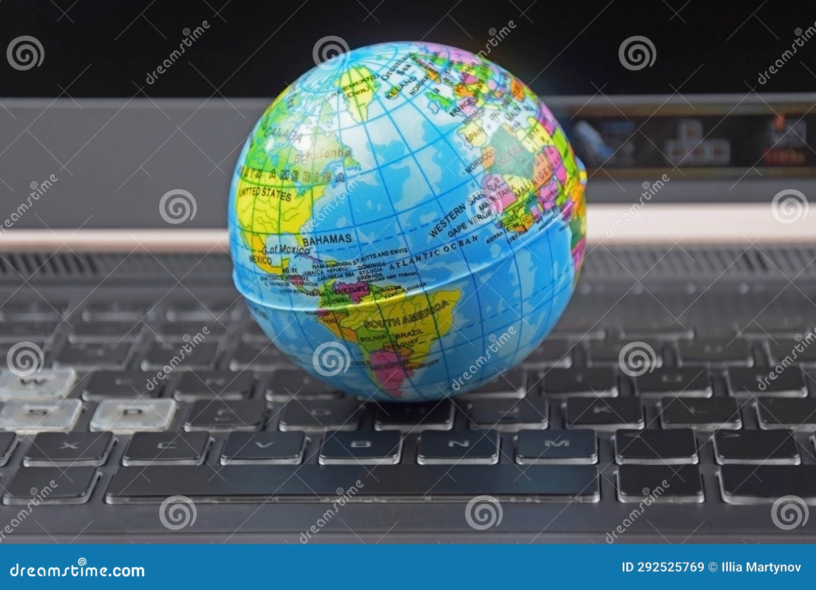 Laptop Keyboard with World Globe on Top. Stock Image - Image of ...