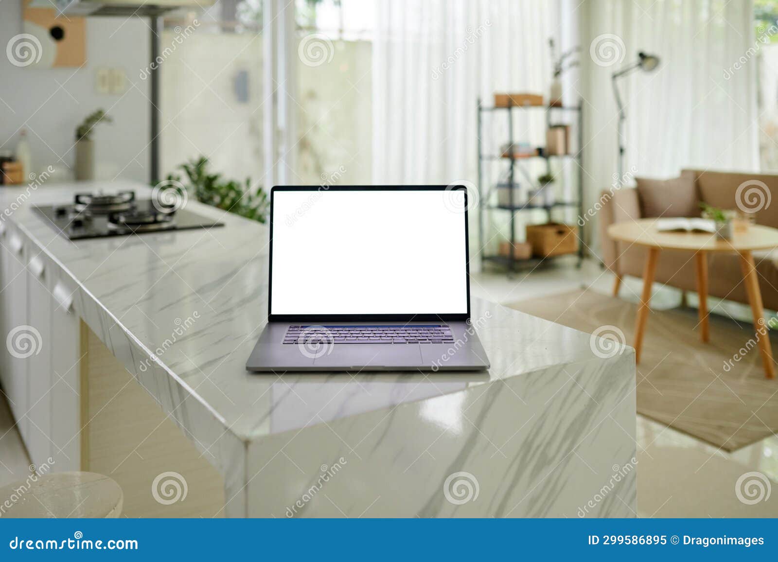 Laptop on Kitchen Counter stock image. Image of cook - 299586895