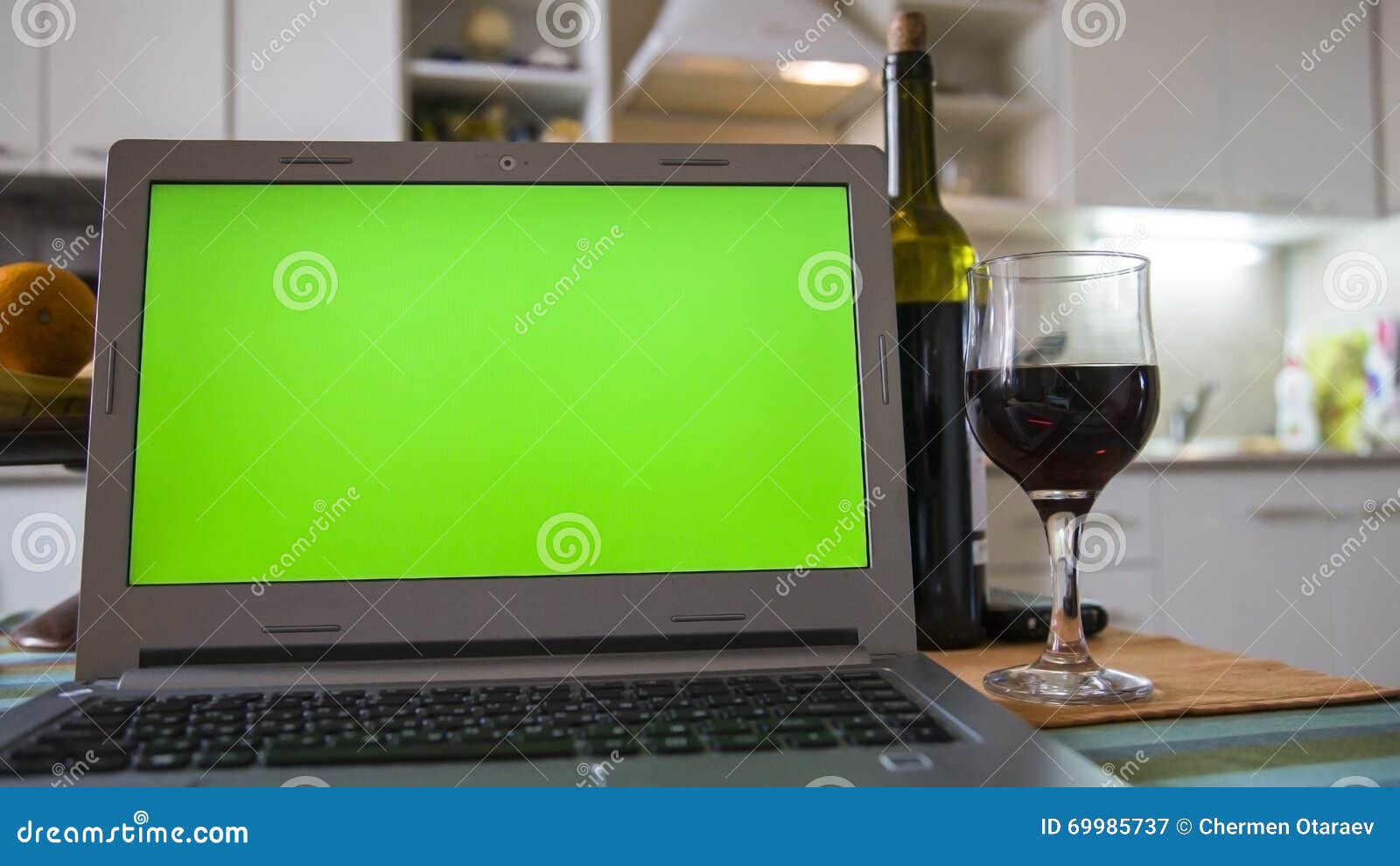Laptop on the Kitchen Table Stock Image - Image of bottle, beauty: 69985737