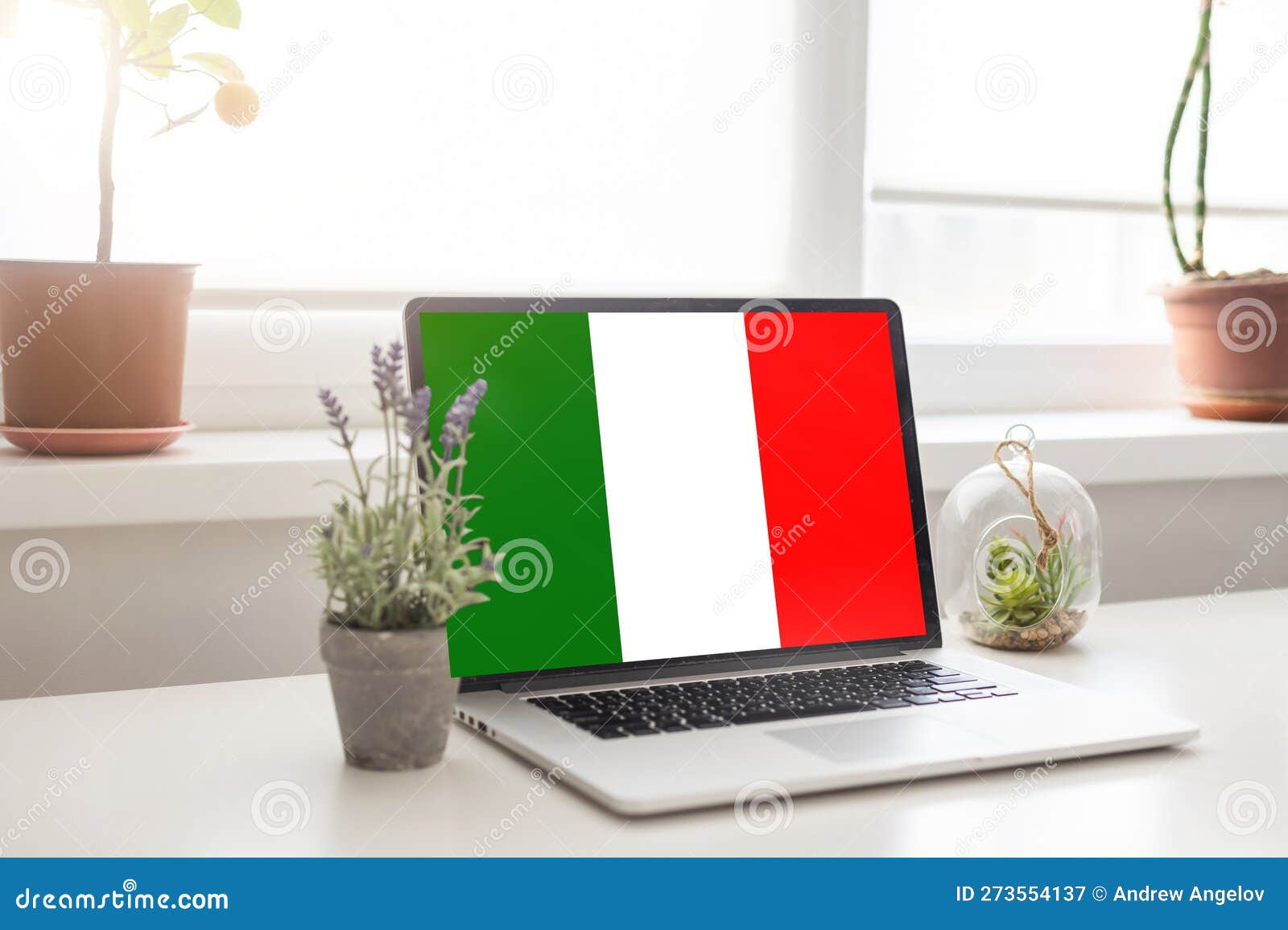Laptop with LEARN ITALIAN on a Screen. Education Learning Italian ...