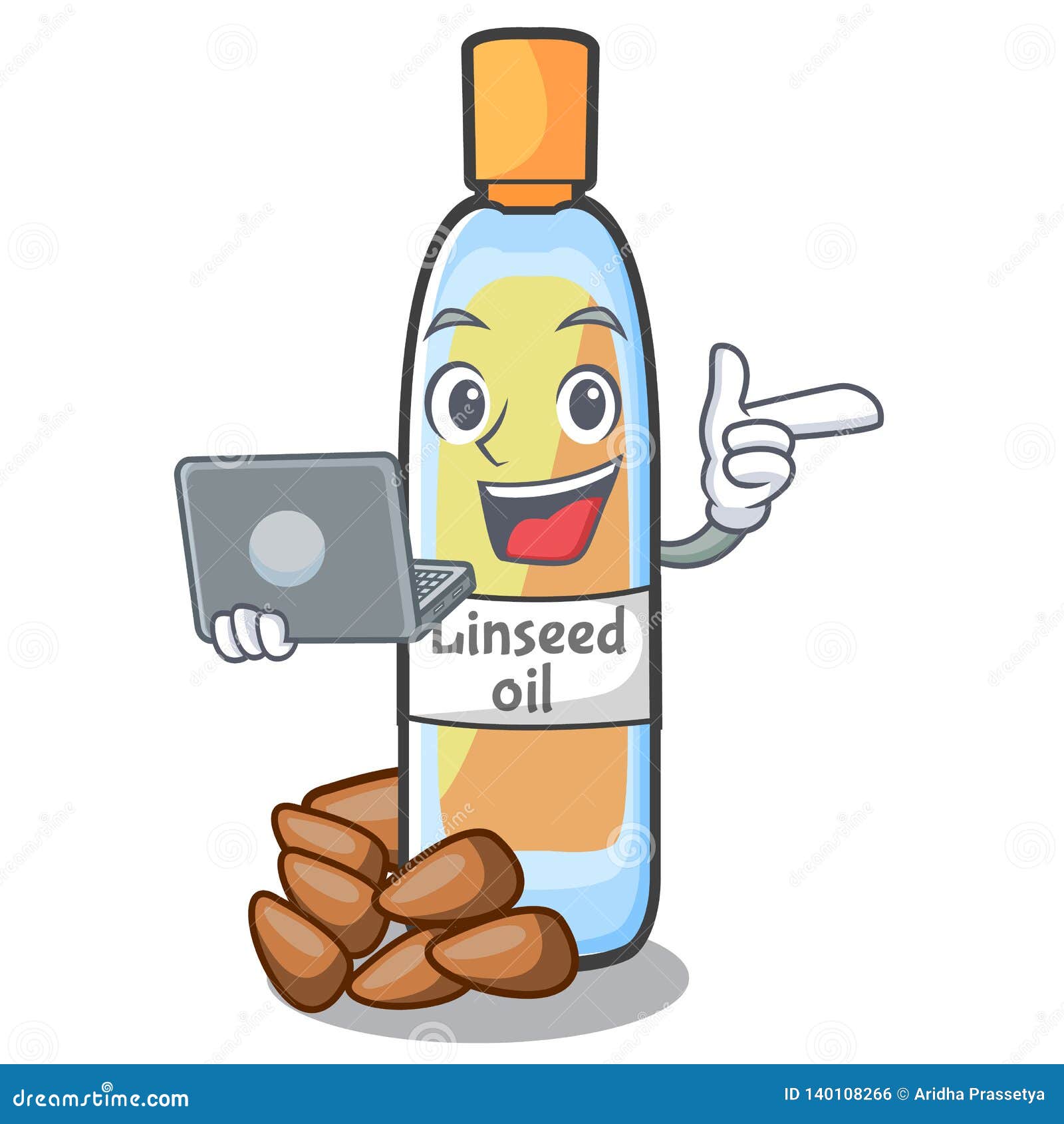 With Laptop Lenseed Oil in a Mascot Bottle Stock Vector - Illustration ...