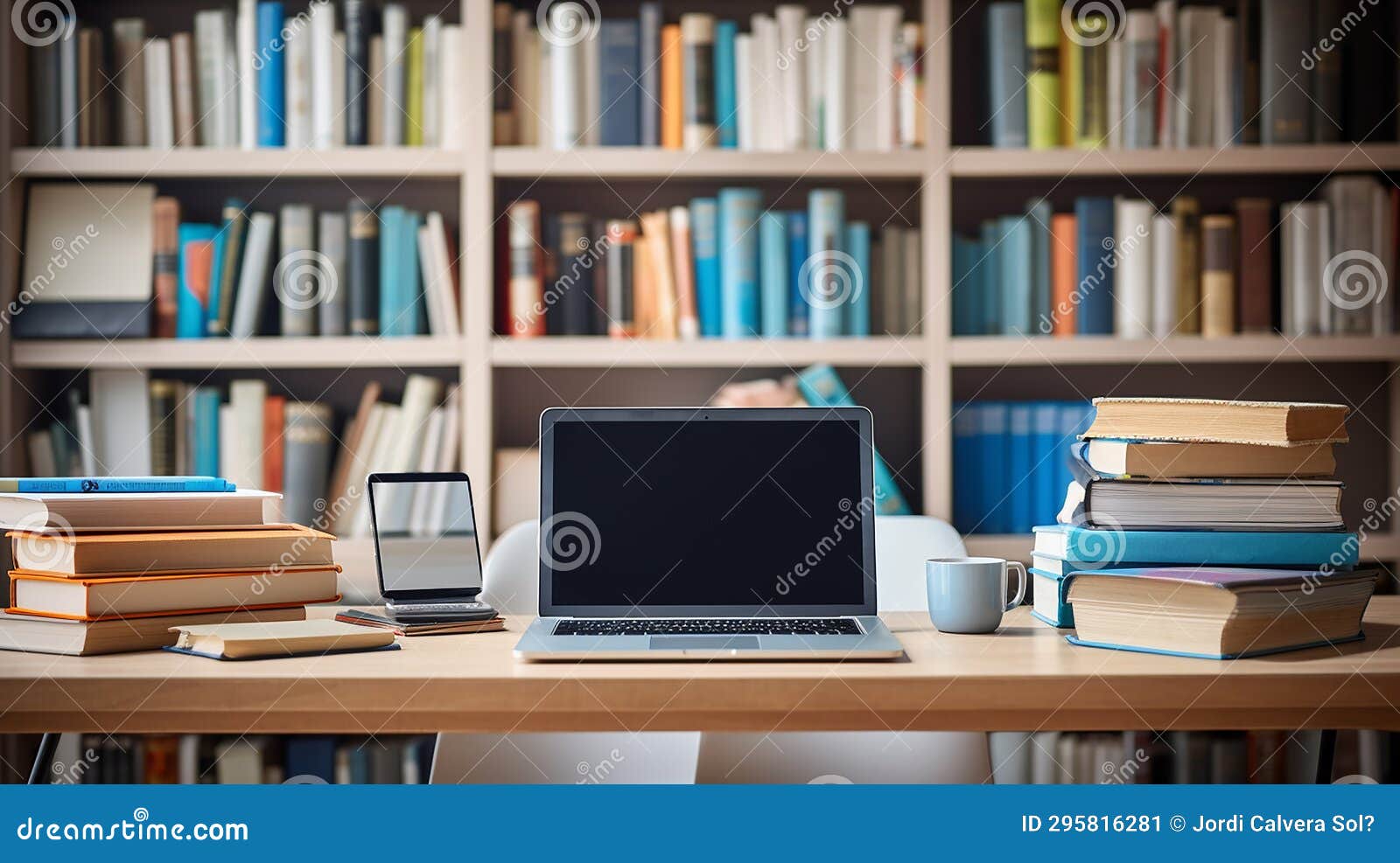 Laptop on a Library Table. Educational Learning Concept Stock ...