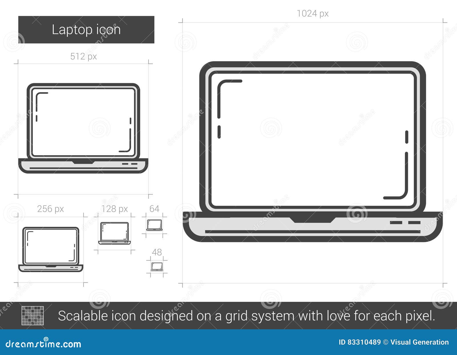 Laptop line icon. stock vector. Illustration of drawing - 83310489