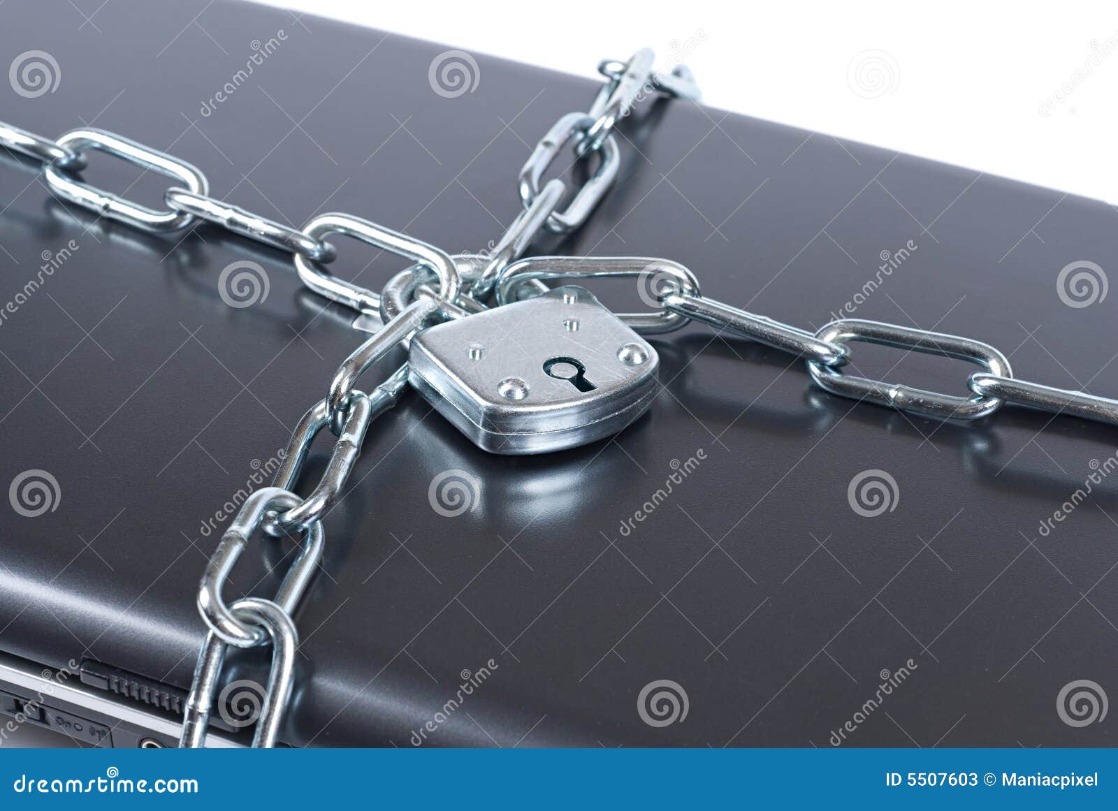 Laptop lock with chains stock image. Image of mobile, firewall - 5507603