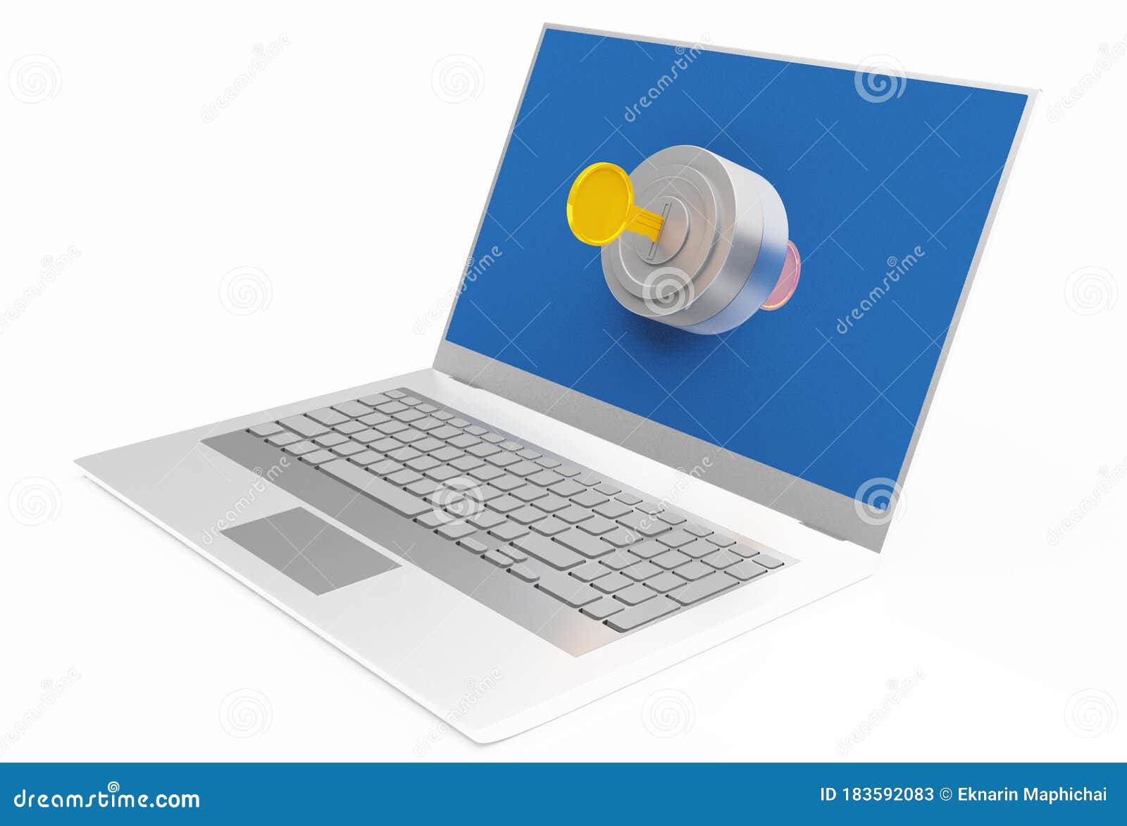 Laptop with lock and key stock illustration. Illustration of laptop ...