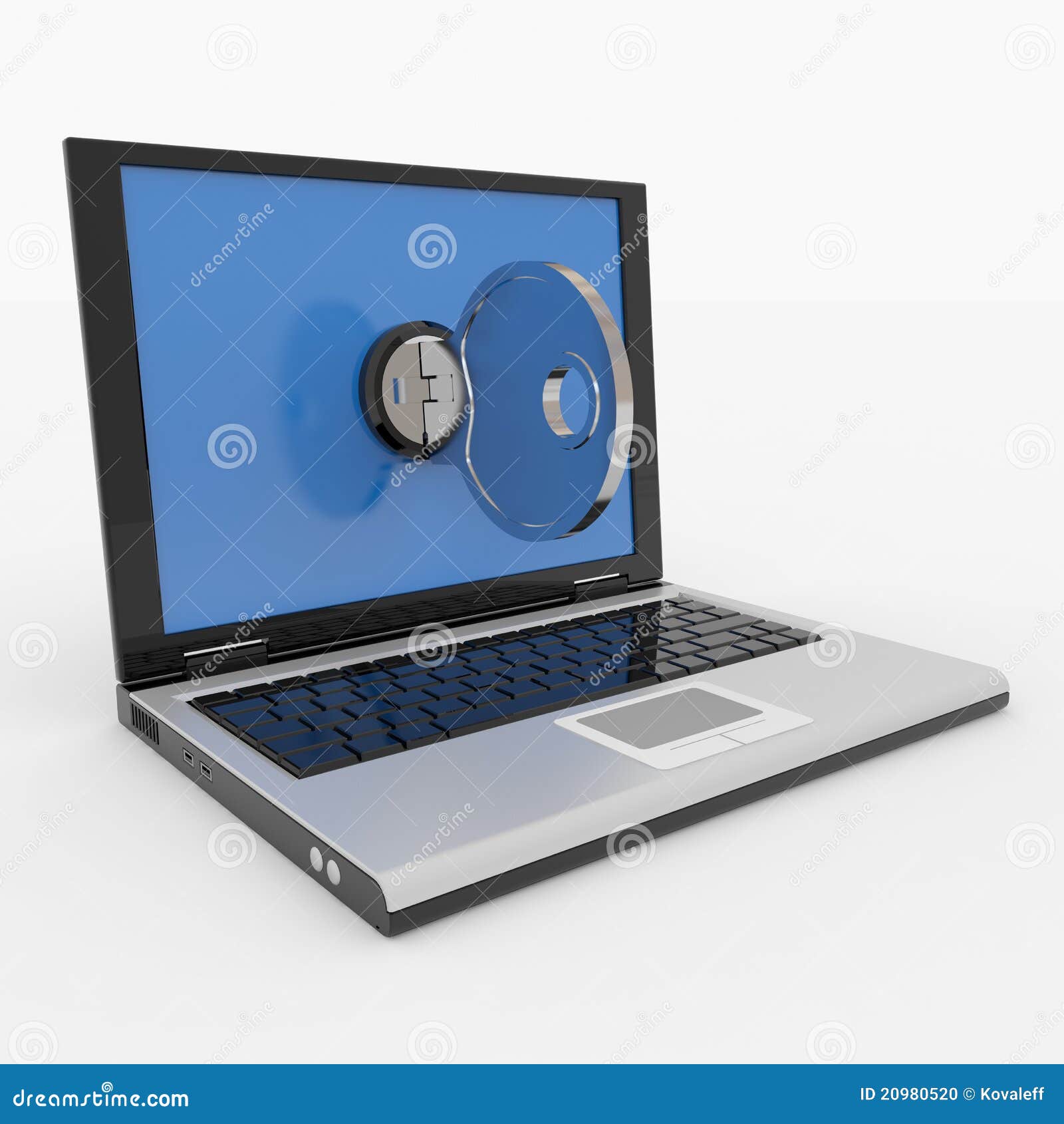 Laptop with Lock and Key. Concept of Security Stock Photo - Image of ...