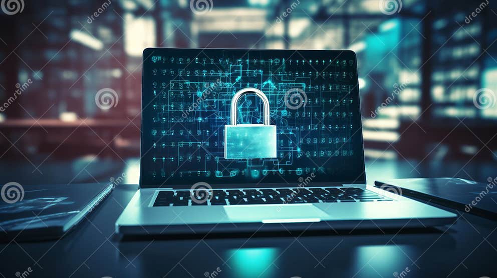 Laptop with Lock on the Screen Stock Illustration - Illustration of ...