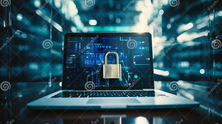 Laptop with Lock on the Screen Stock Illustration - Illustration of ...