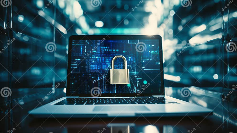 Laptop with Lock on the Screen Stock Illustration - Illustration of ...