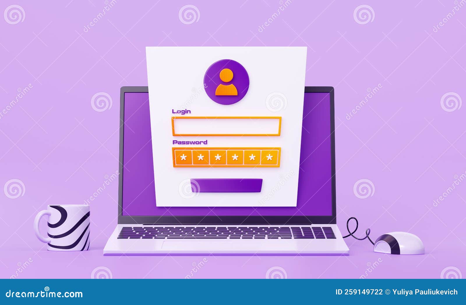 Laptop with Login and Password Form on Screen Stock Illustration ...